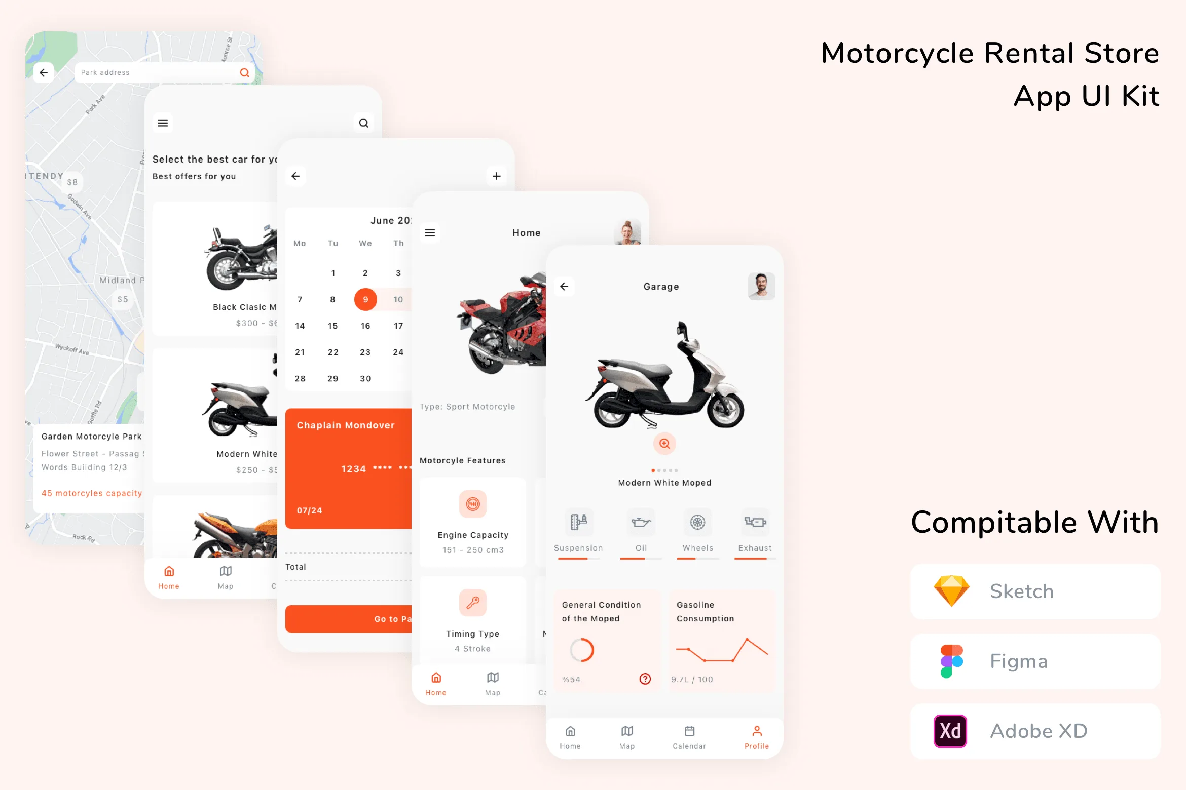 Motorcycle Rental Store App UI Kit for Figma, Sketch & XD | UIworkshop