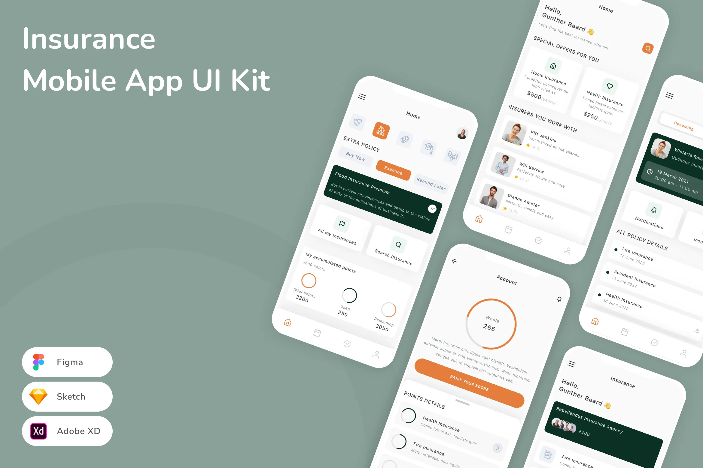 Insurance Mobile App UI Kit for Figma, Sketch & XD | UIworkshop