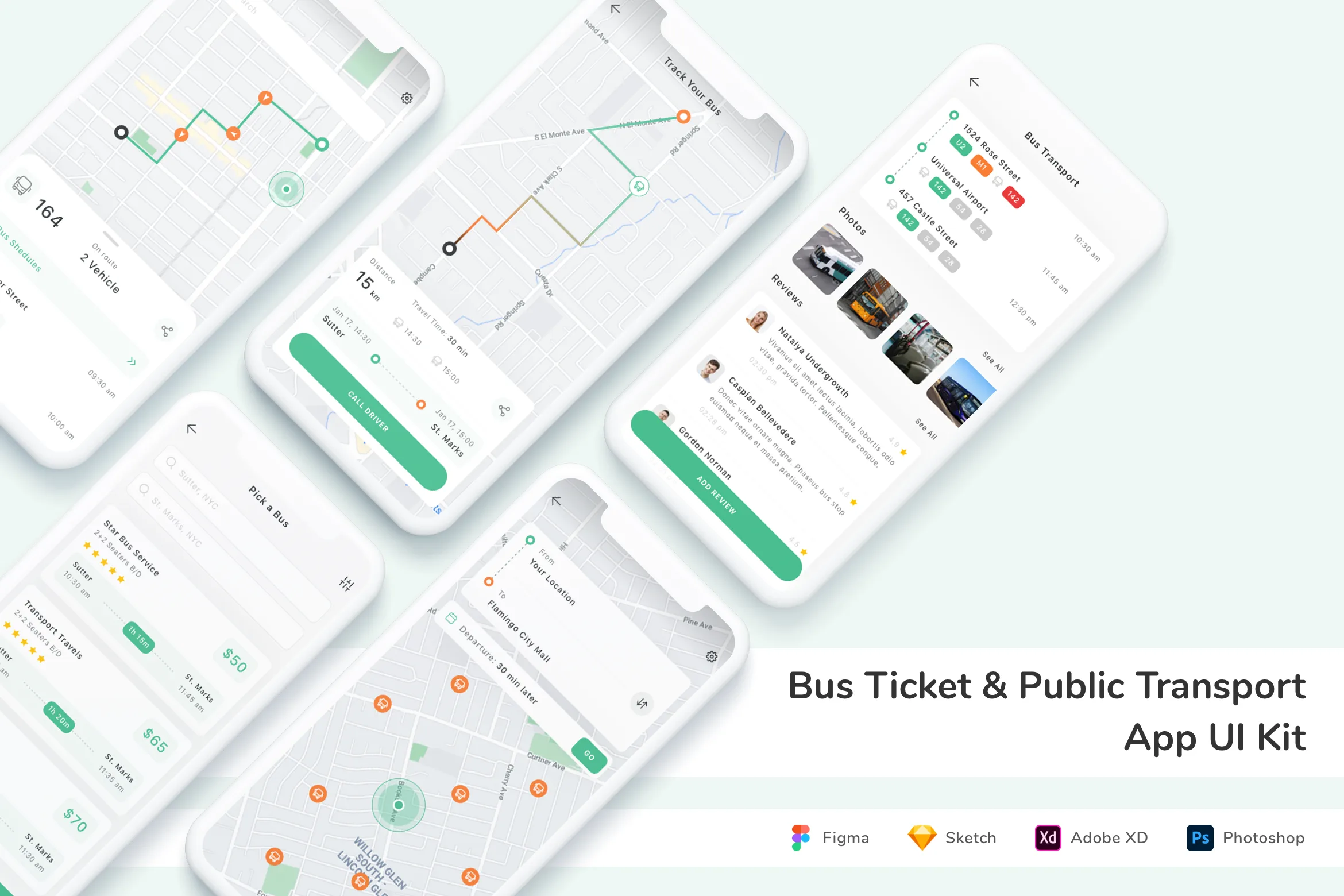 Bus Ticket & Public Transport App UI Kit for Figma, Sketch & XD ...