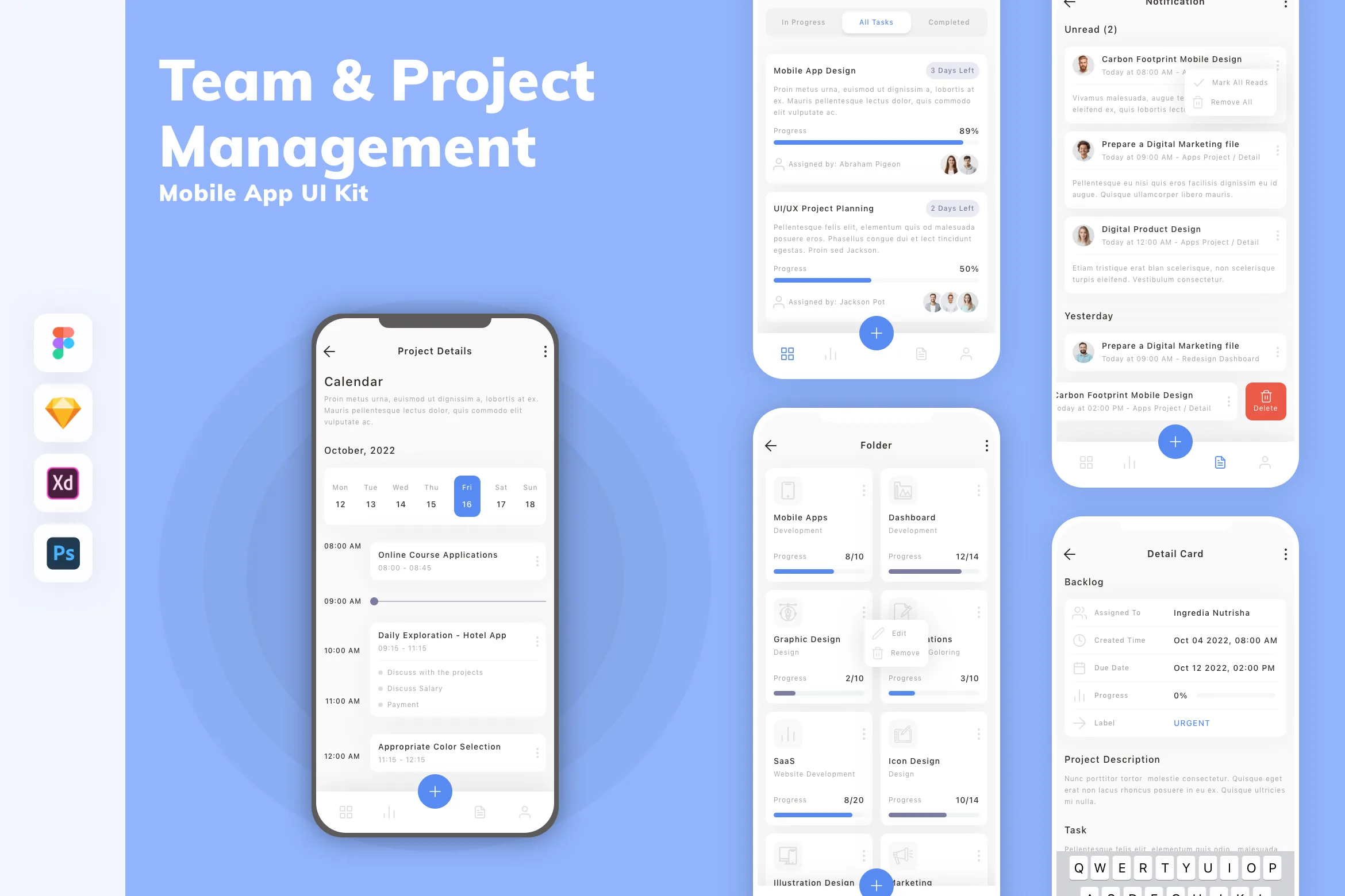 Team & Project Management Mobile App UI Kit for Figma, Sketch & XD ...