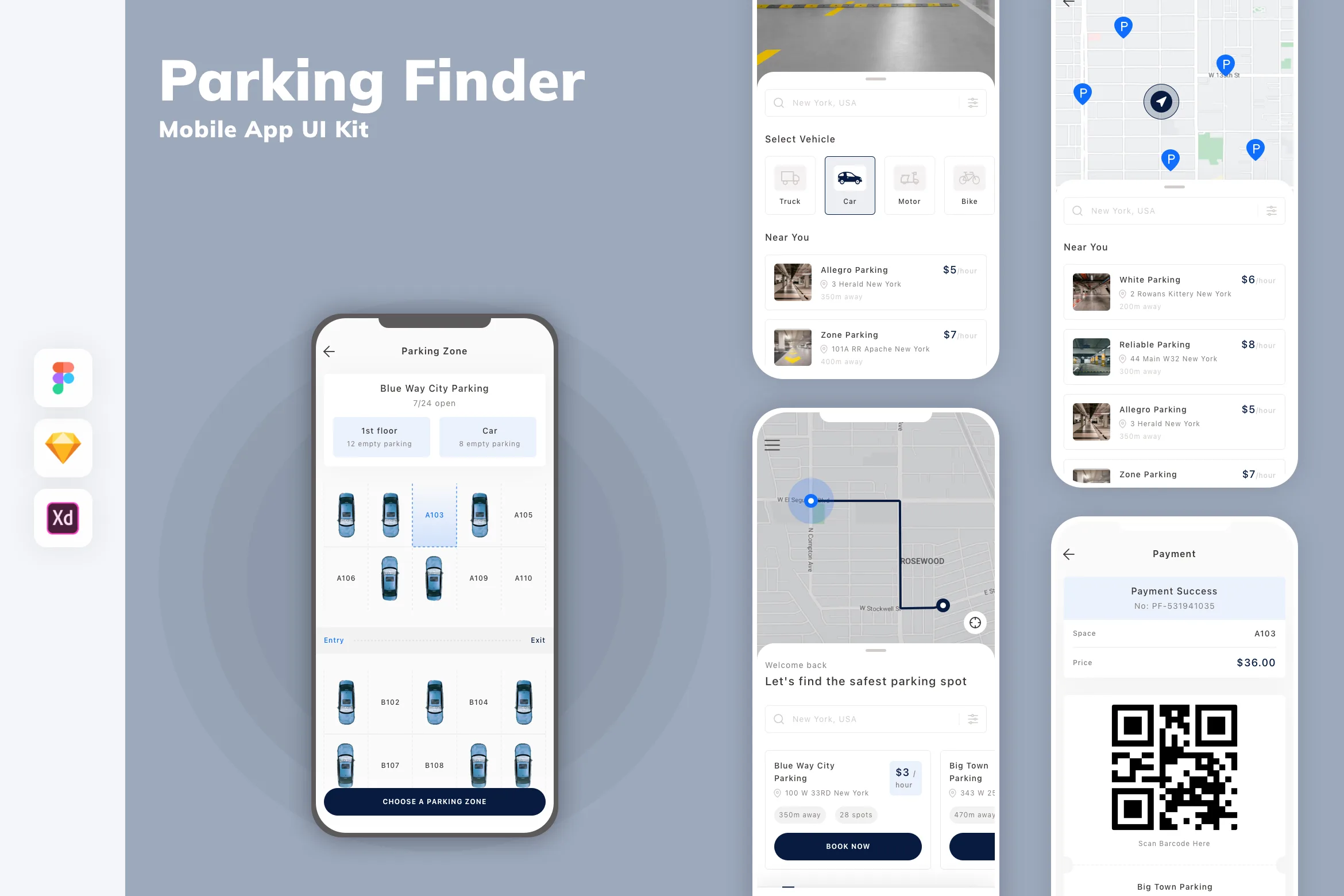 Parking Finder Mobile App UI Kit for Figma, Sketch & XD | UIworkshop