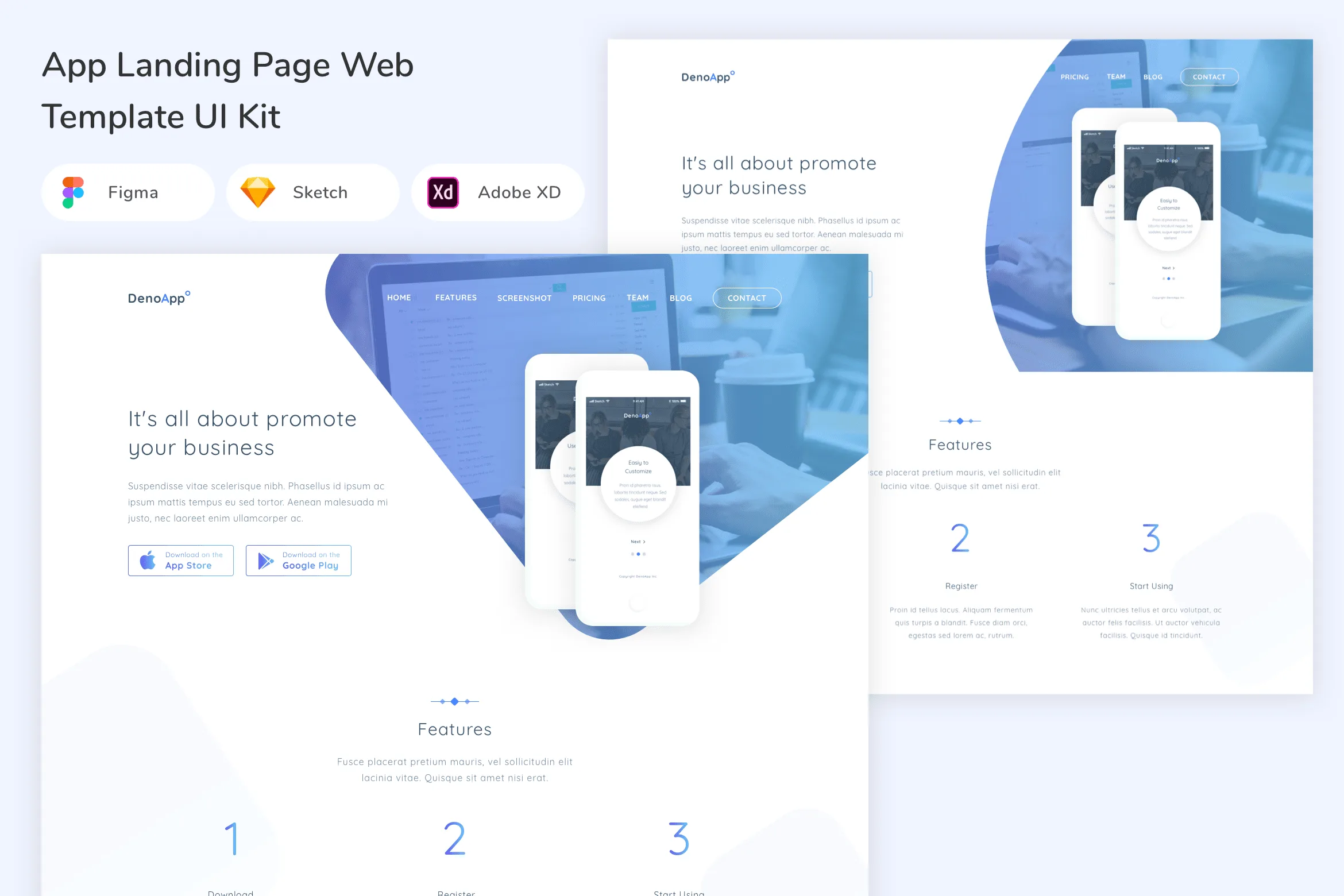 App Landing Page Web Template UI Kit for Figma, Sketch & XD | UIworkshop