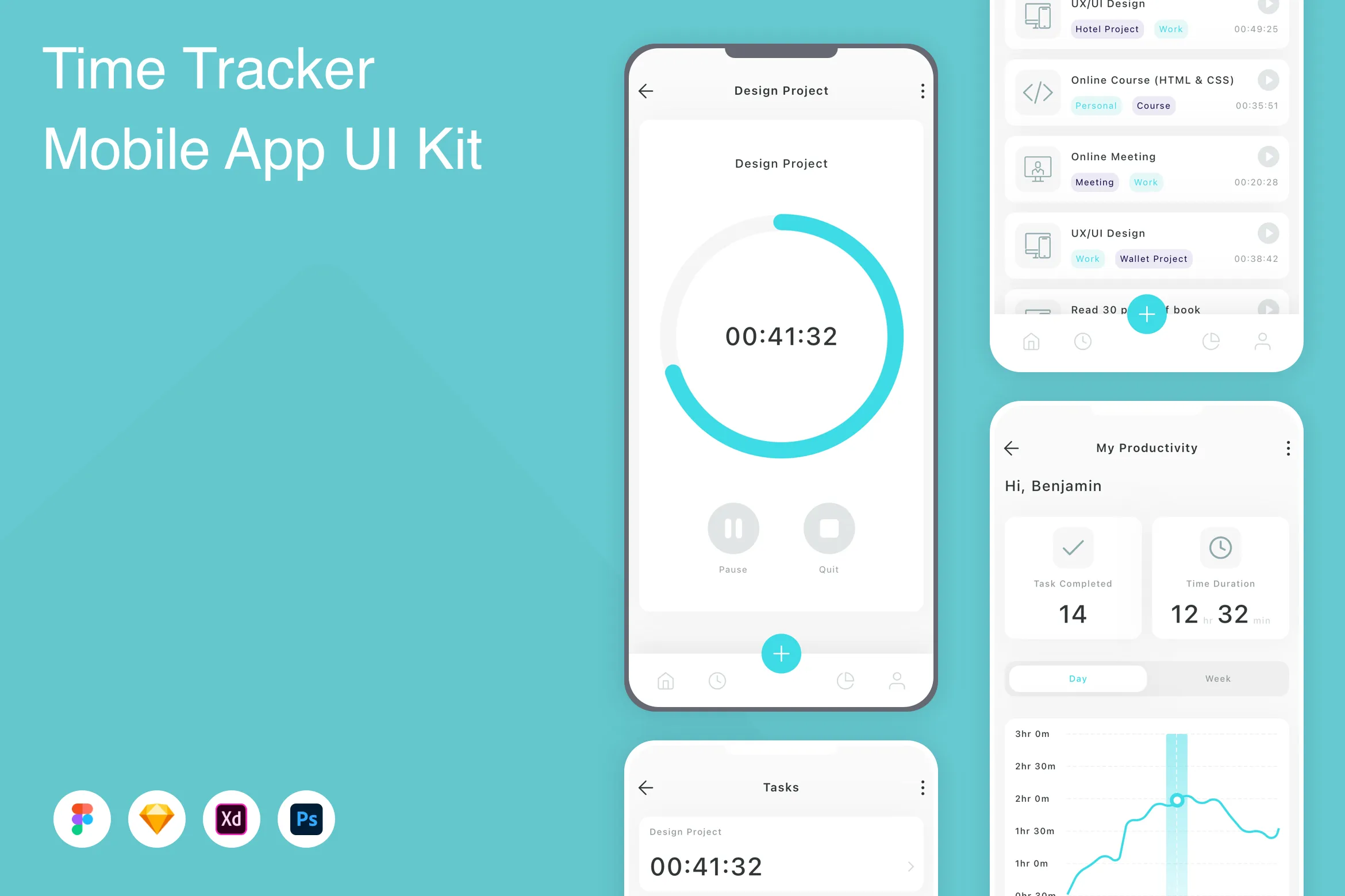 Time Tracker Mobile App UI Kit for Figma, Sketch & XD | UIworkshop