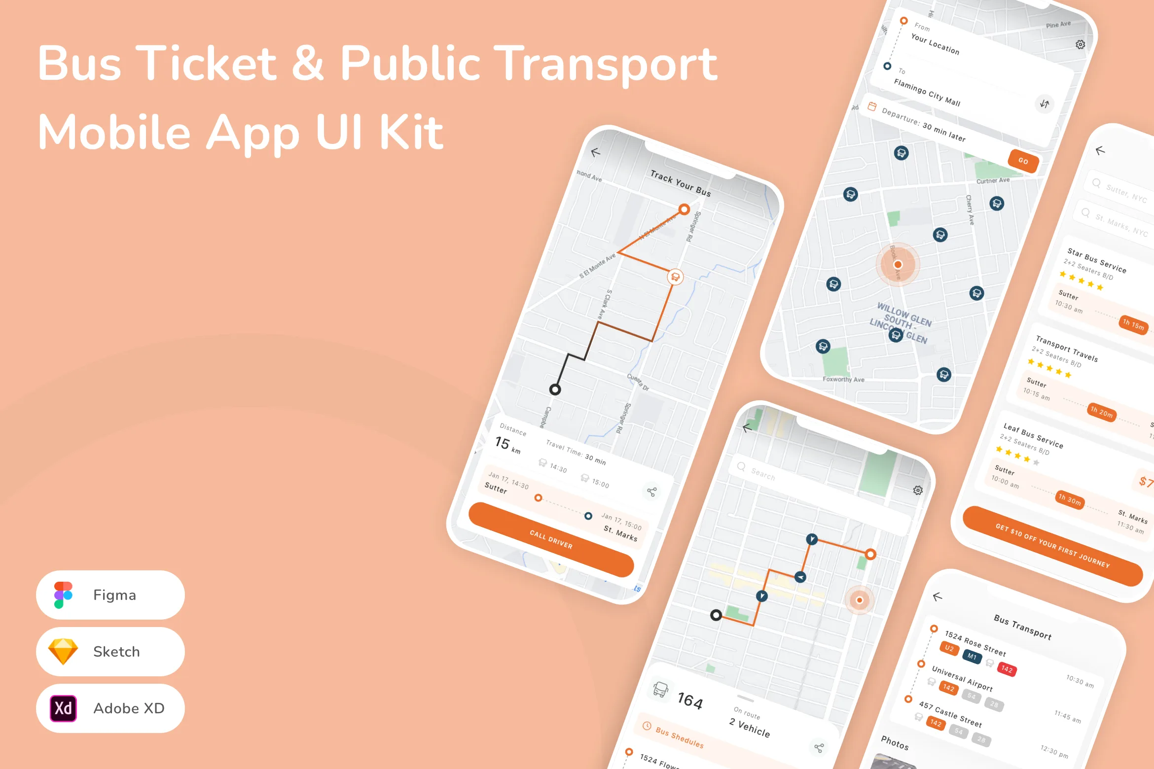 Bus Ticket & Public Transport Mobile App UI Kit for Figma, Sketch & XD ...