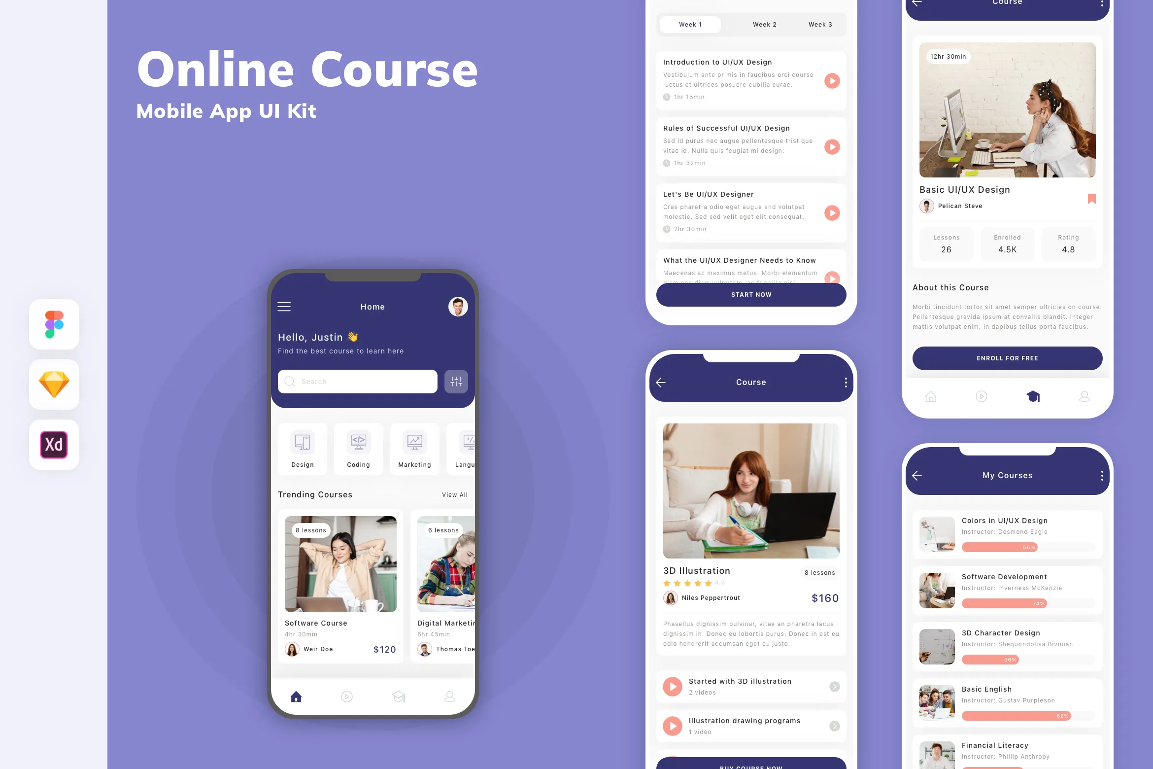 Online Course Mobile App UI Kit for Figma, Sketch & XD | UIworkshop