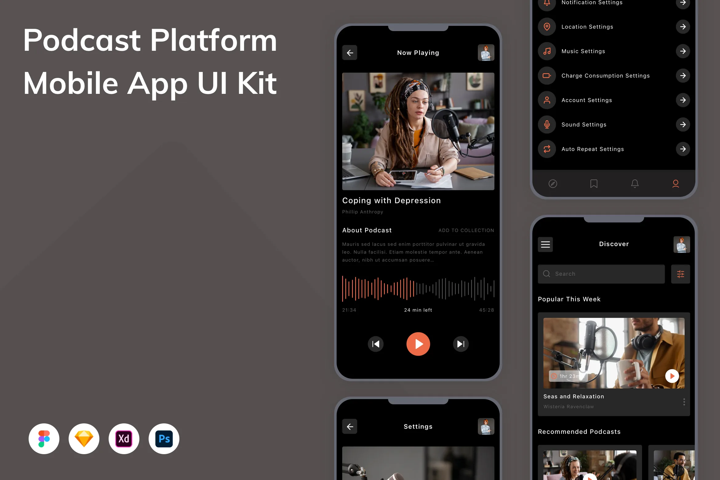 Podcast Platform Mobile App UI Kit for Figma, Sketch & XD | UIworkshop