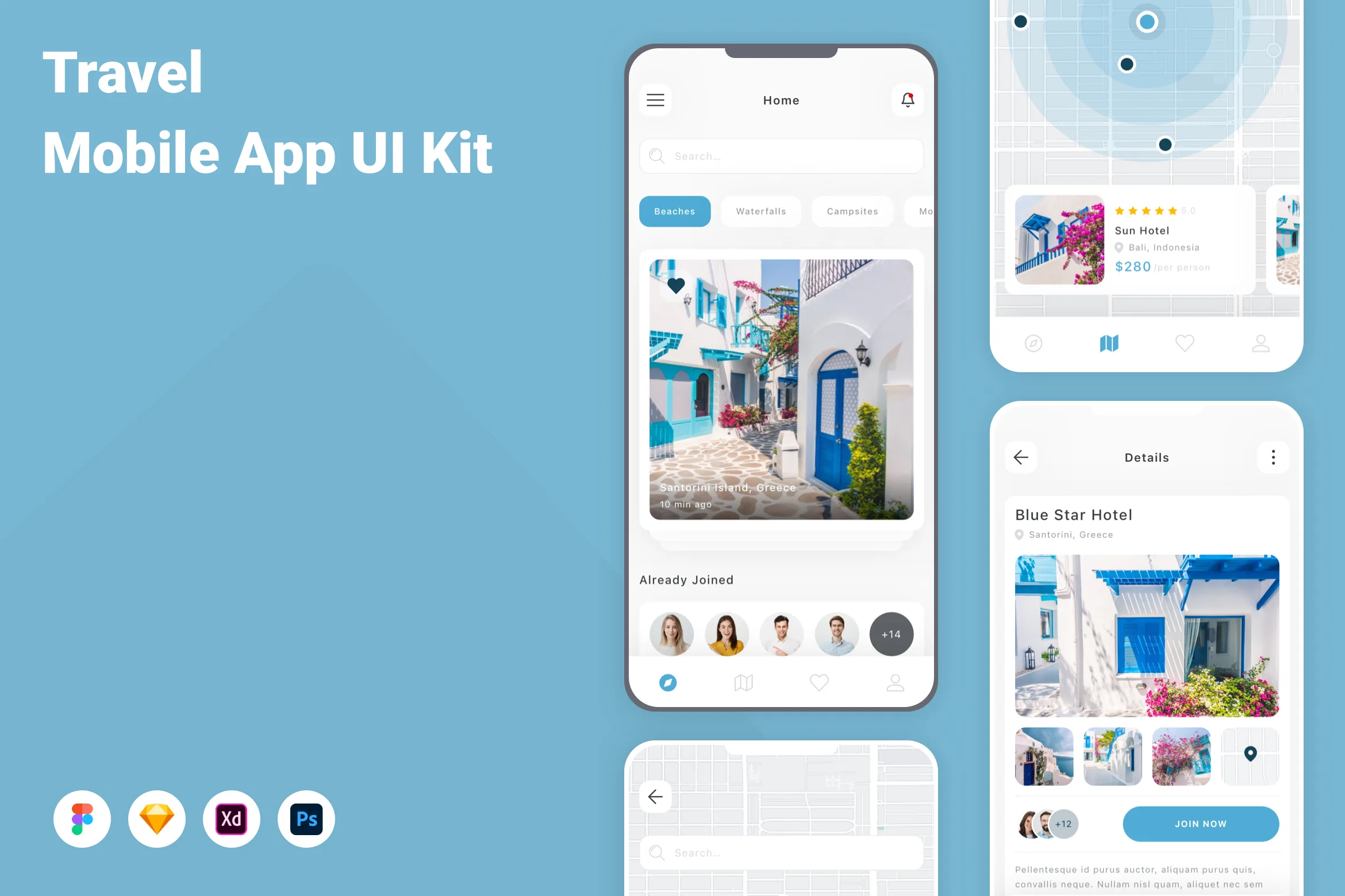 Travel Mobile App UI Kit for Figma, Sketch & XD | UIworkshop