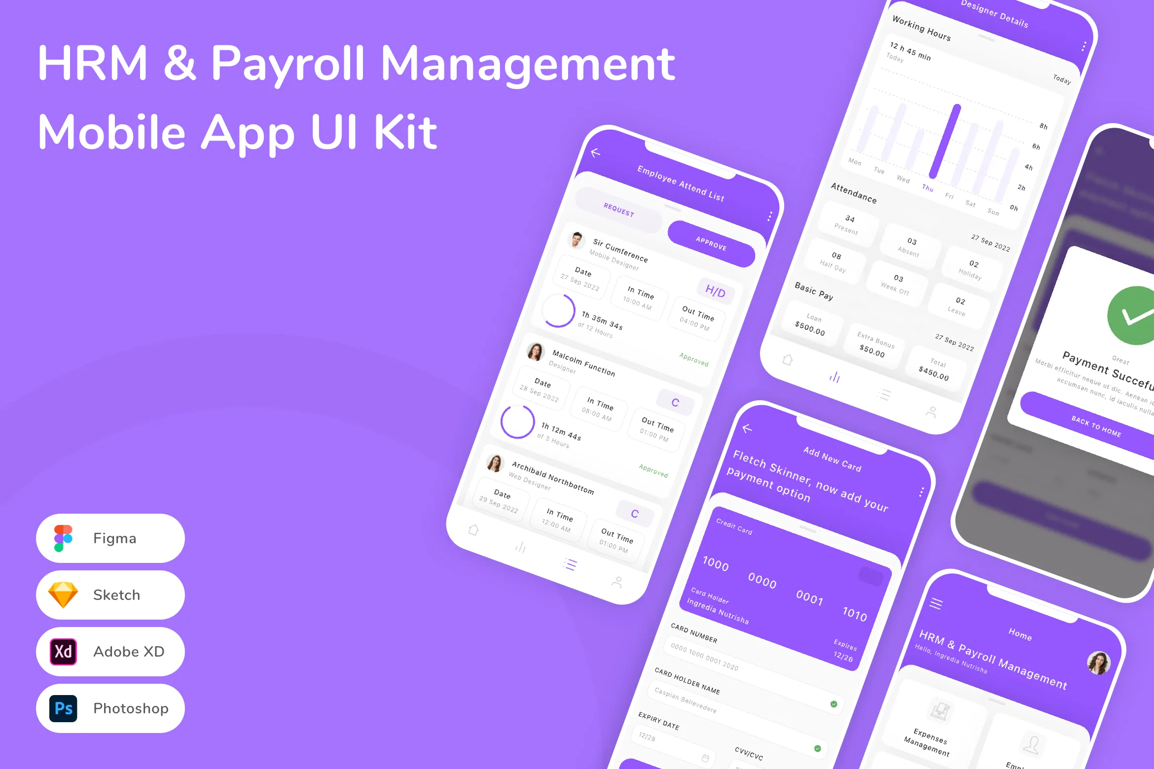 HRM & Payroll Management Mobile App UI Kit for Figma, Sketch & XD ...