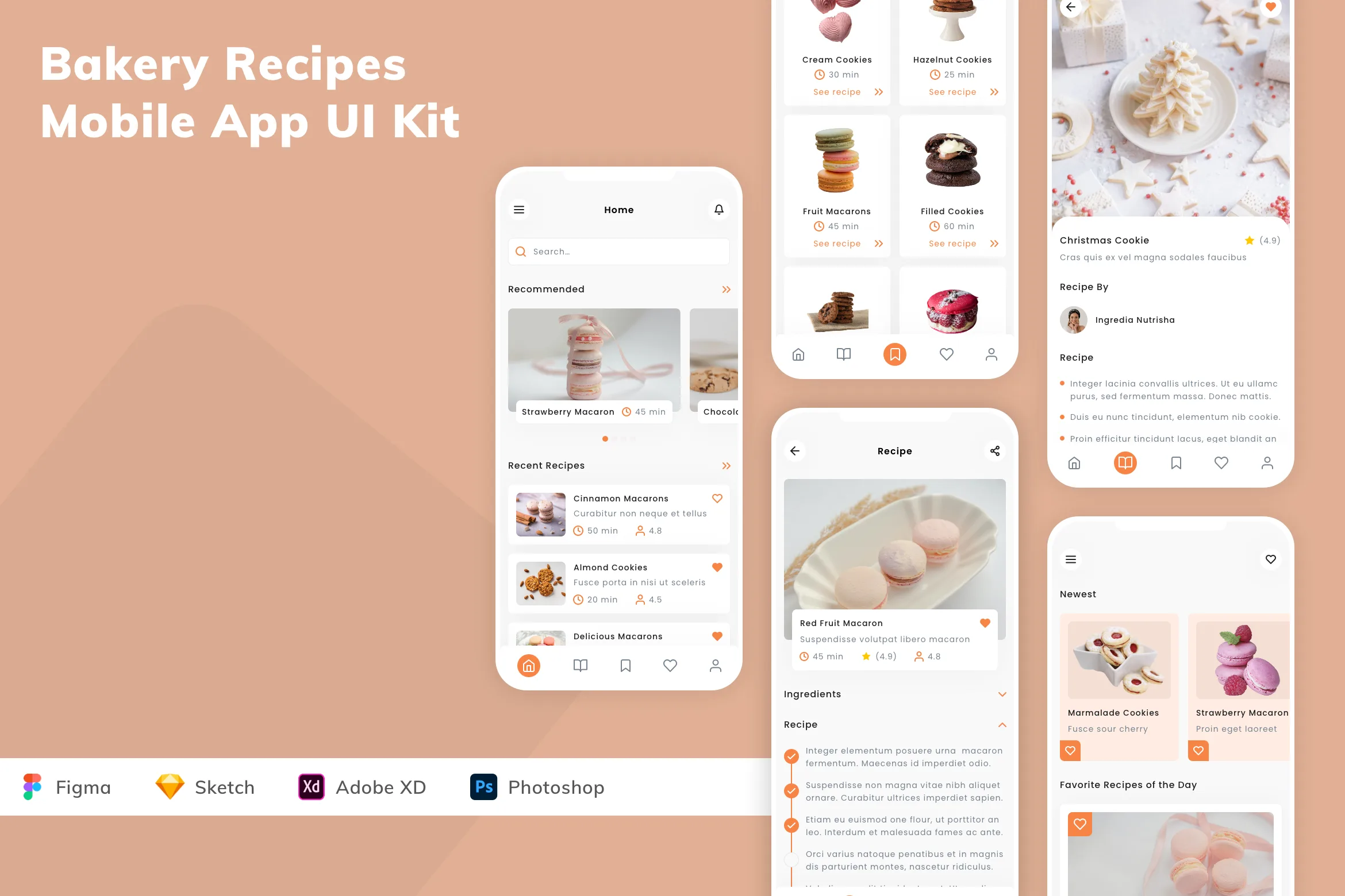Bakery Recipes Mobile App UI Kit for Figma, Sketch & XD | UIworkshop