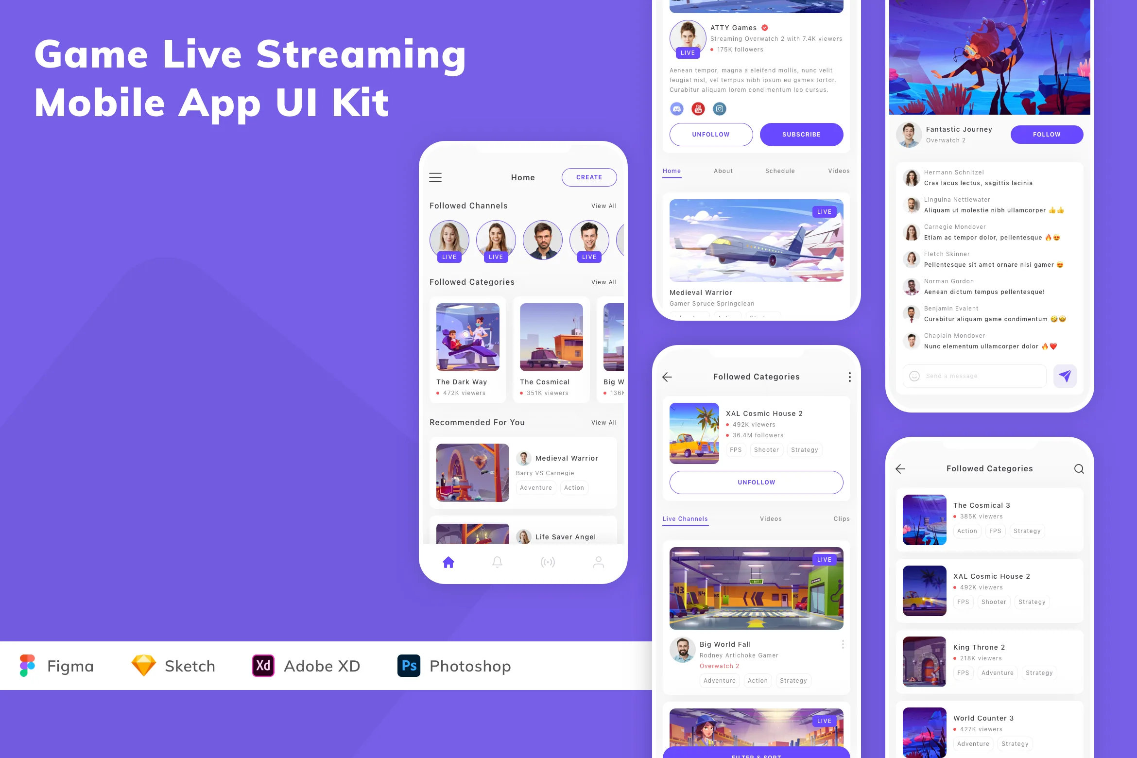 Game Live Streaming Mobile App UI Kit for Figma, Sketch & XD | UIworkshop