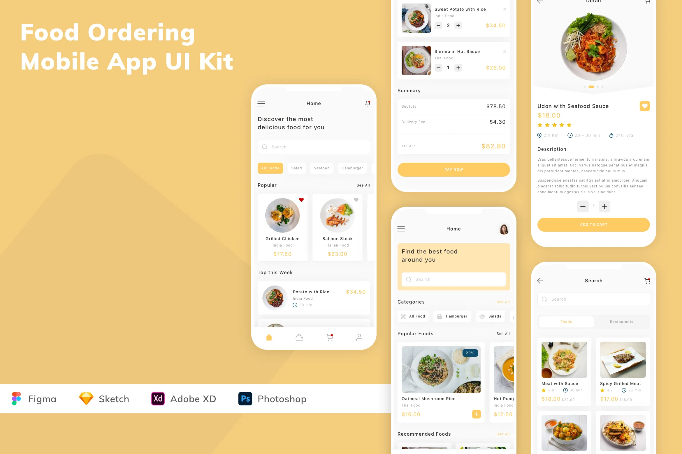 Food Ordering Mobile App UI Kit for Figma, Sketch & XD | UIworkshop
