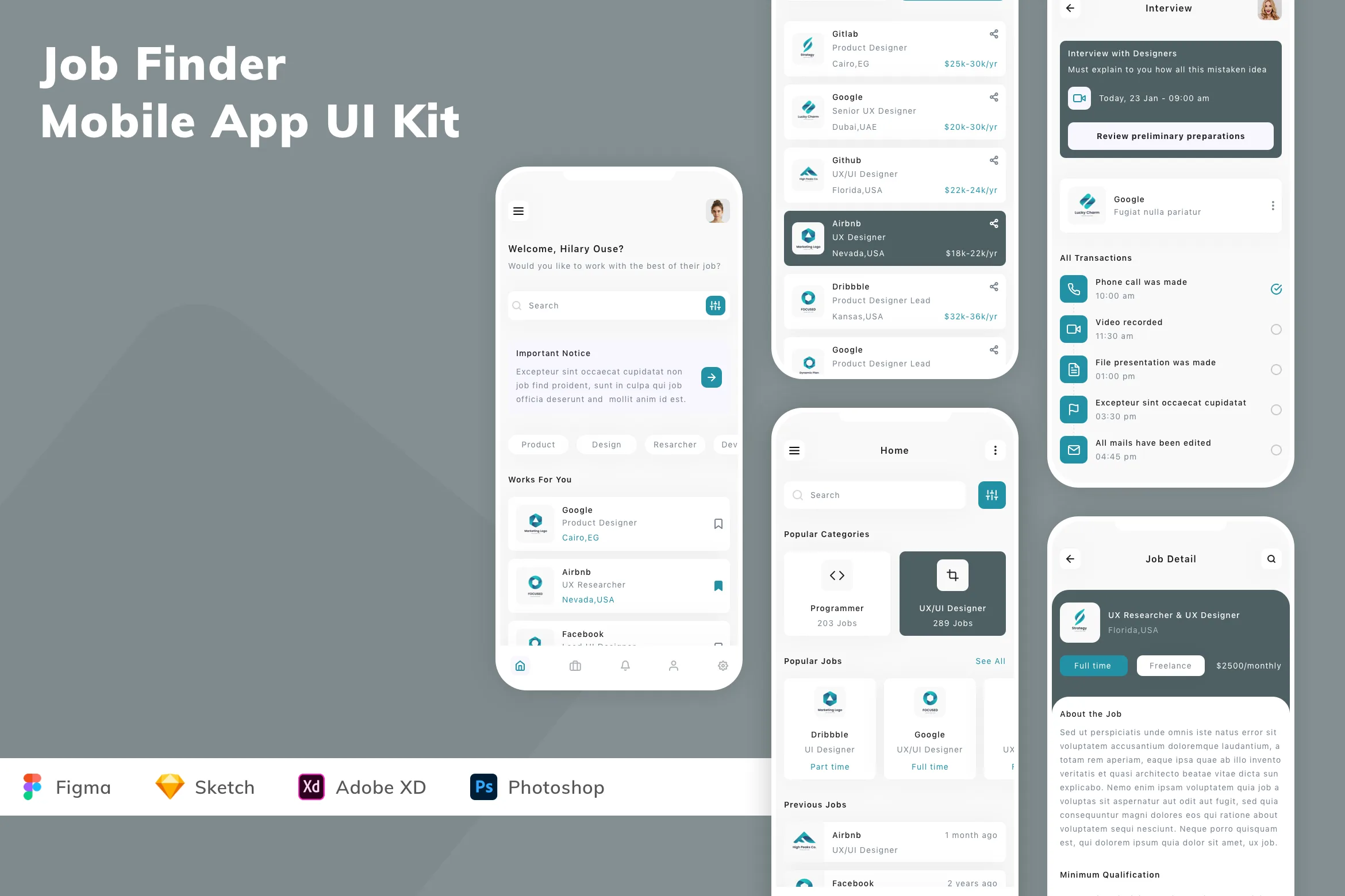 Job Finder Mobile App UI Kit for Figma, Sketch & XD | UIworkshop