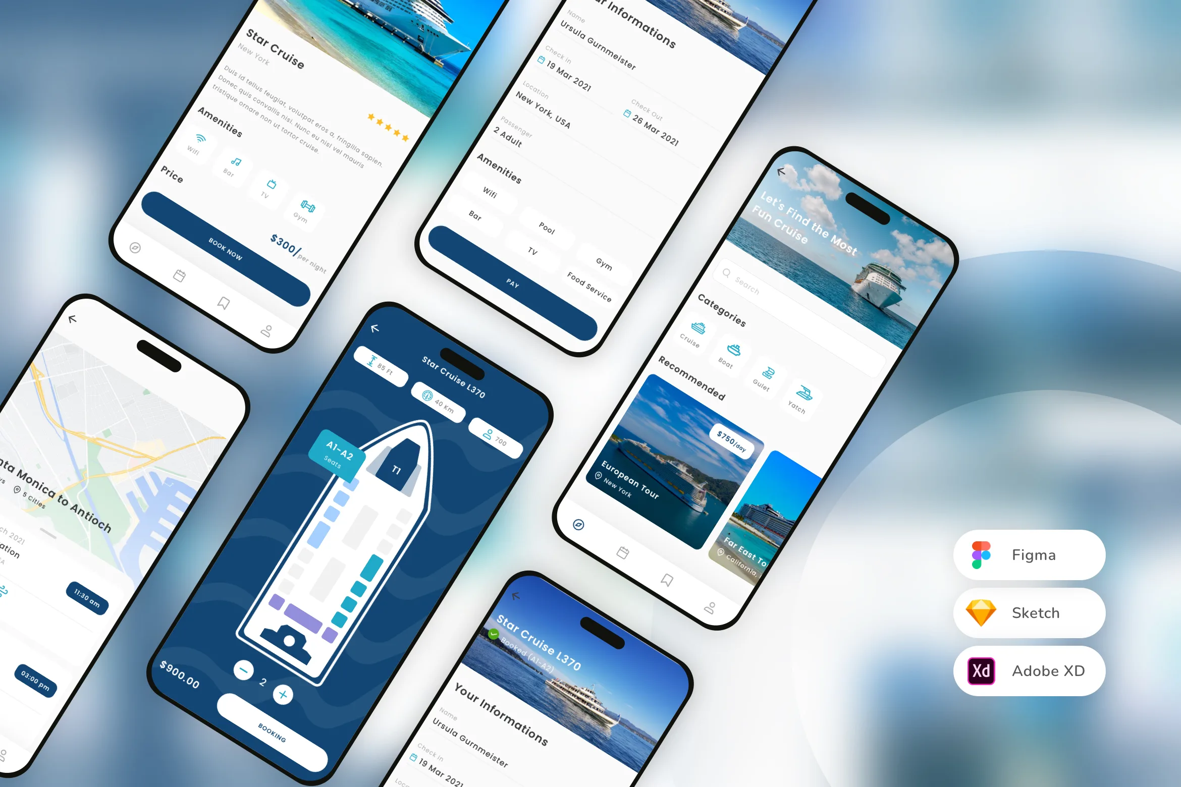 Cruise Booking Mobile App UI Kit for Figma, Sketch & XD | UIworkshop