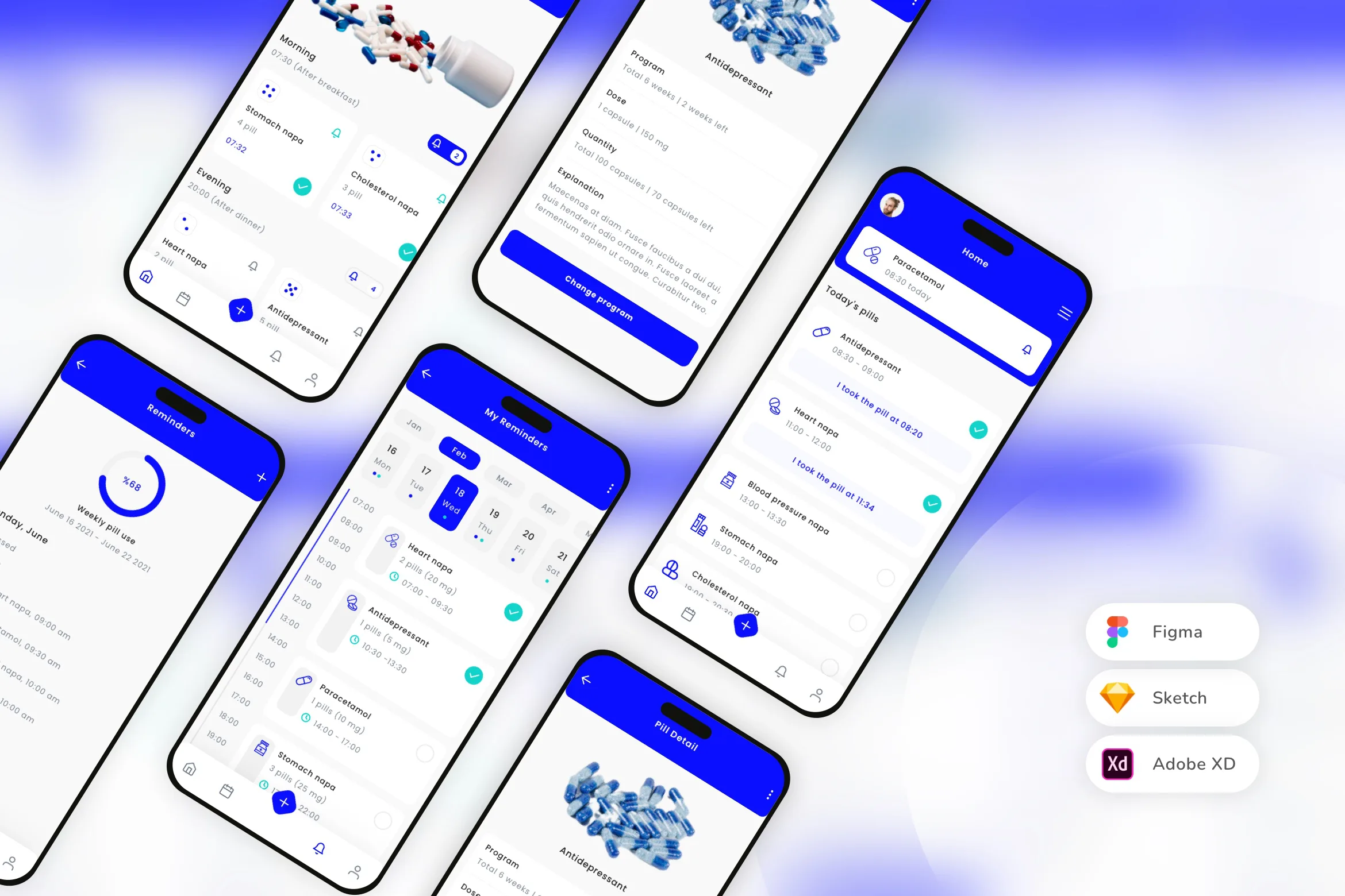 Medicine Reminder Mobile App UI Kit for Figma, Sketch & XD | UIworkshop