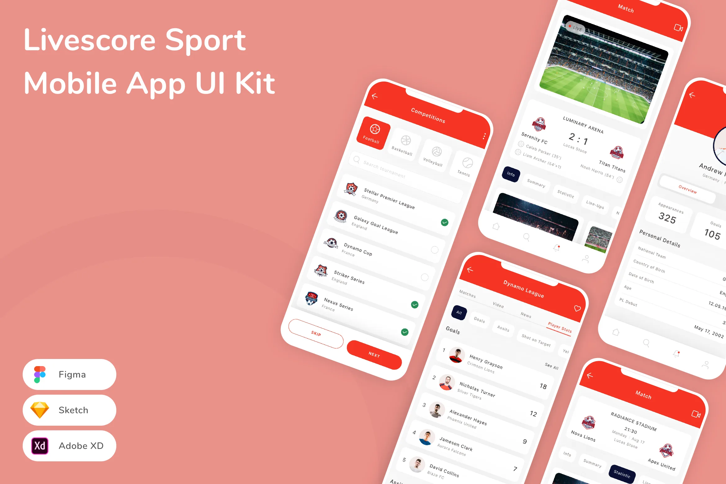 Livescore Sport Mobile App UI Kit for Figma, Sketch & XD | UIworkshop