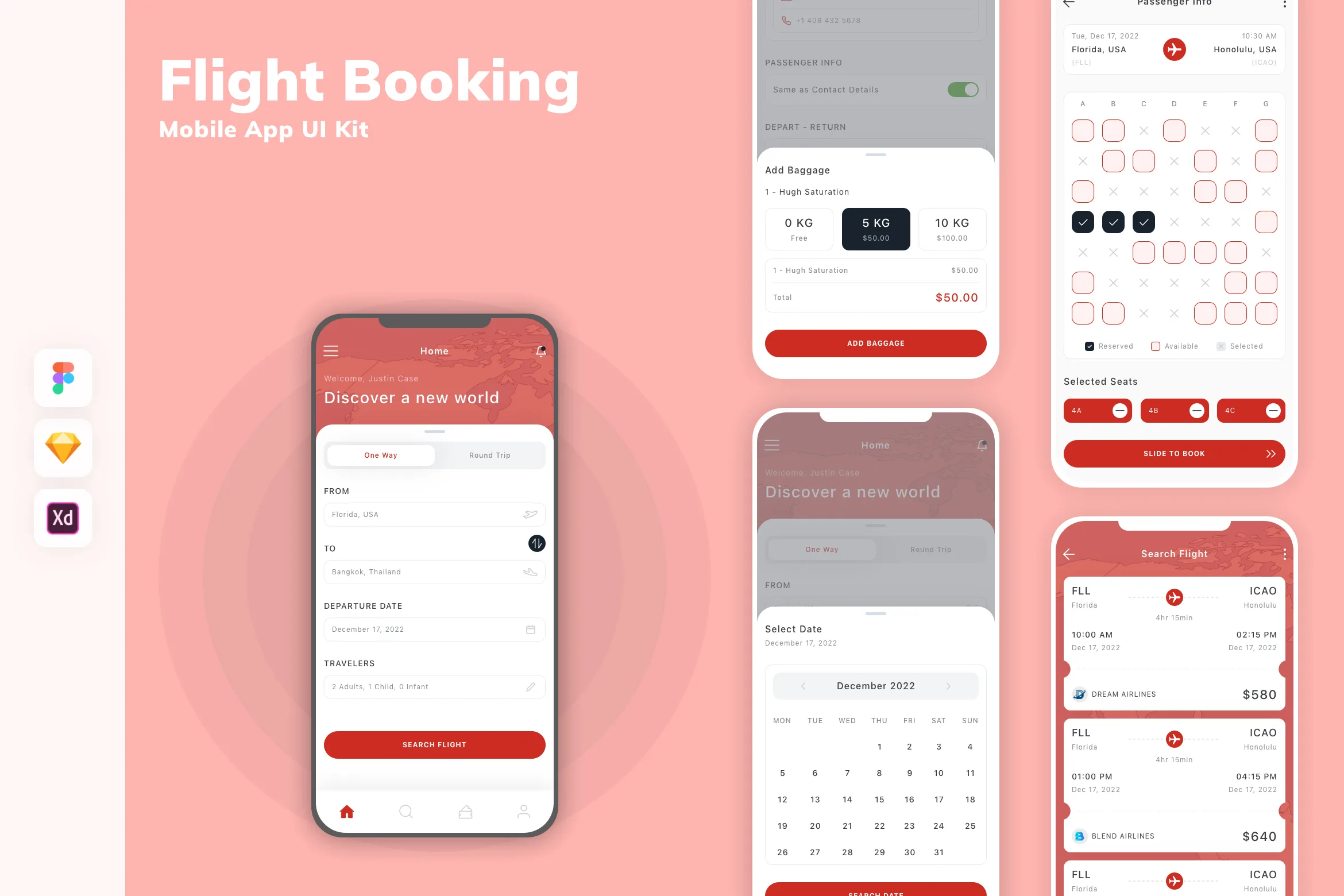 Flight Booking Mobile App UI Kit for Figma, Sketch & XD | UIworkshop