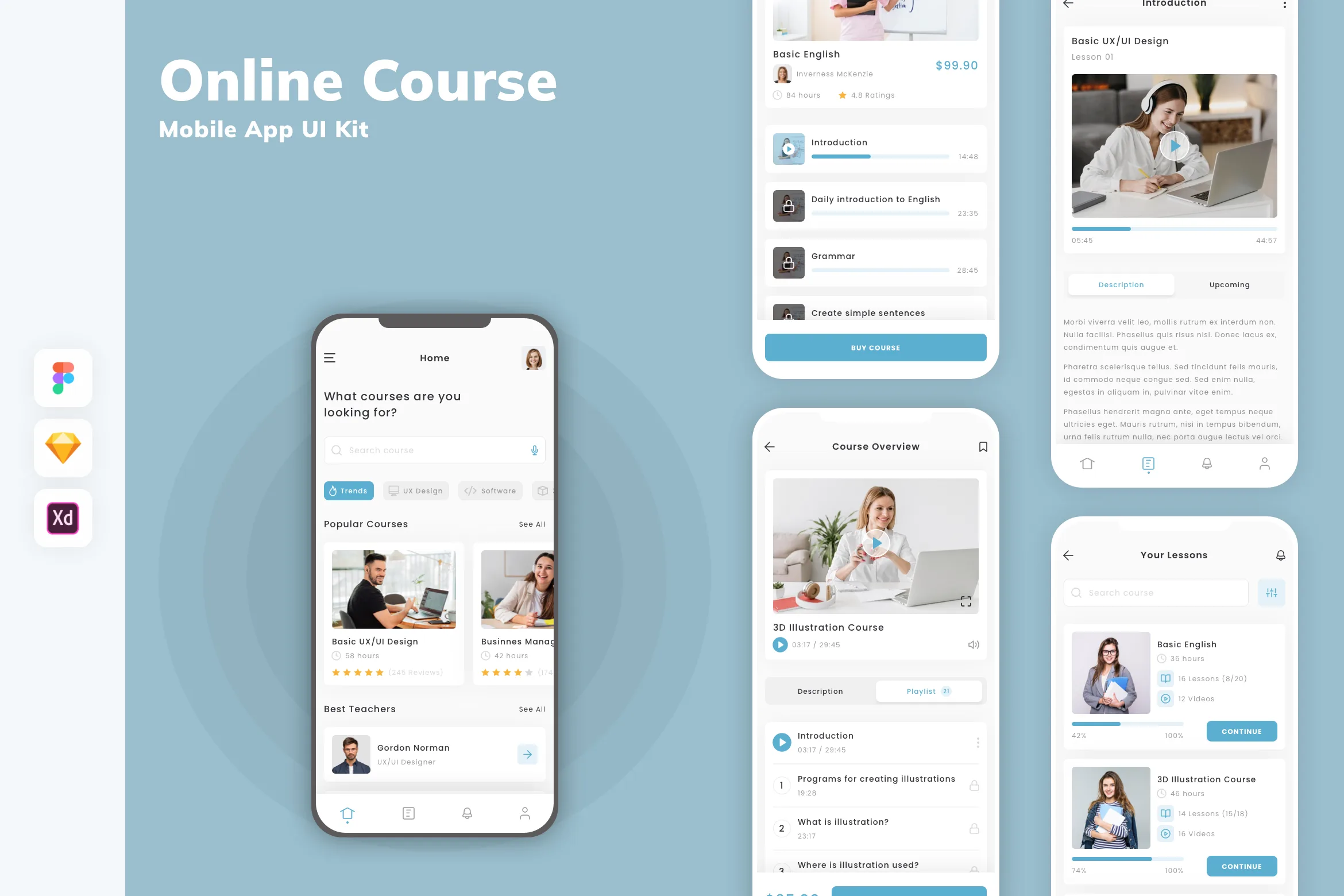 Online Course Mobile App UI Kit for Figma, Sketch & XD | UIworkshop