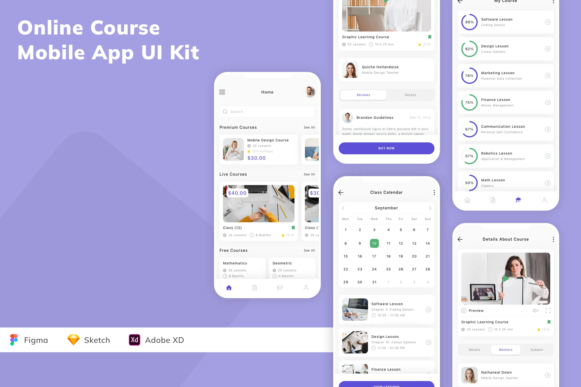 Online Course Mobile App UI Kit for Figma, Sketch & XD | UIworkshop
