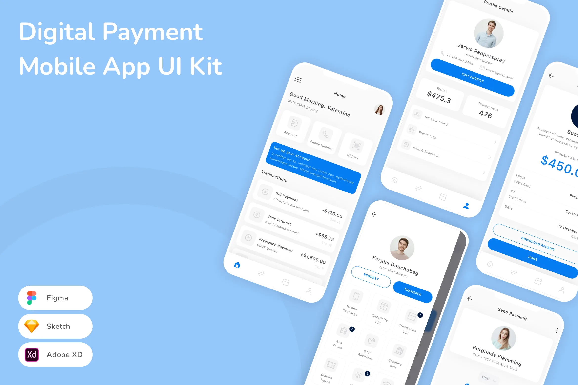 Digital Payment Mobile App UI Kit for Figma, Sketch & XD | UIworkshop