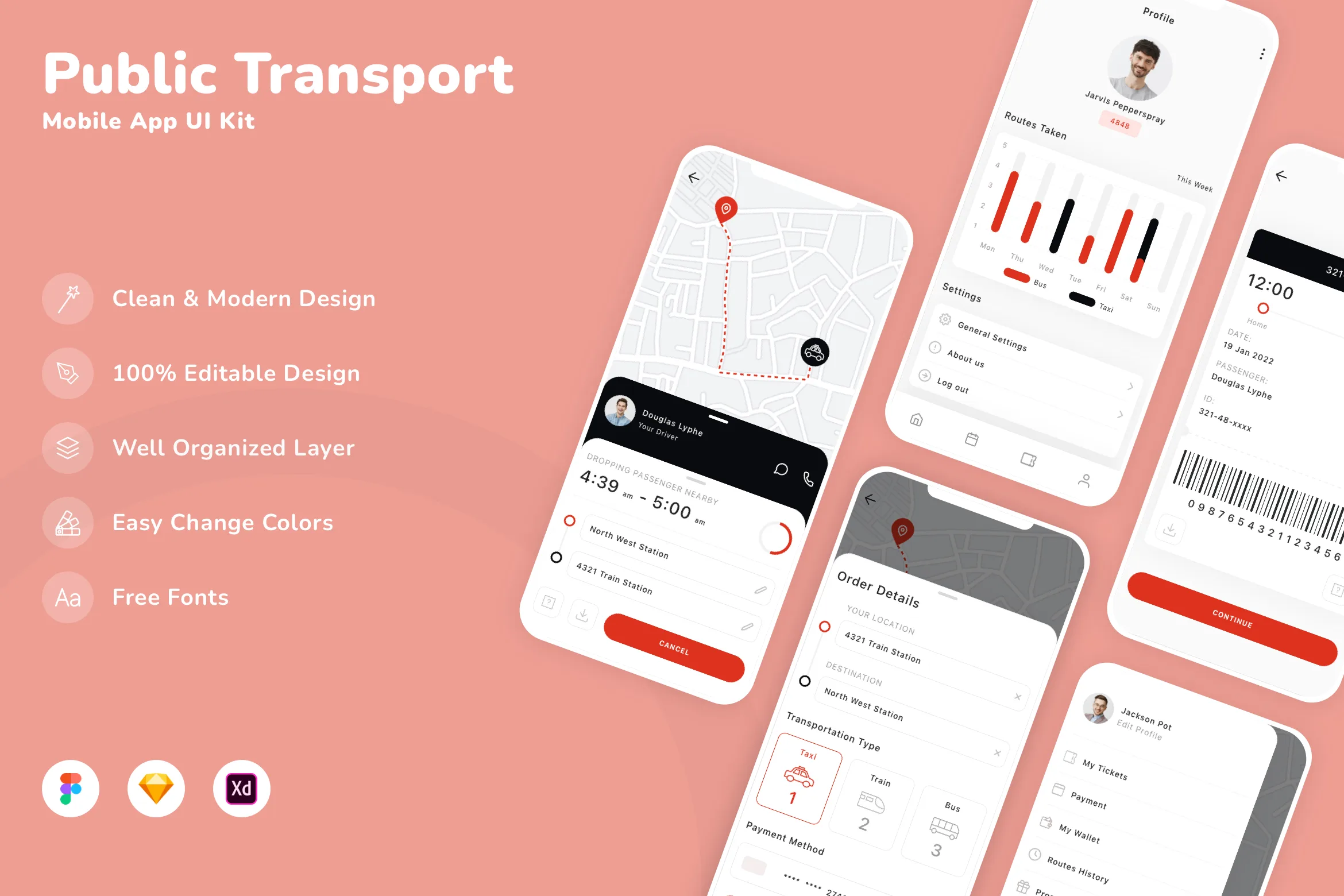 Public Transport Mobile App UI Kit for Figma, Sketch & XD | UIworkshop