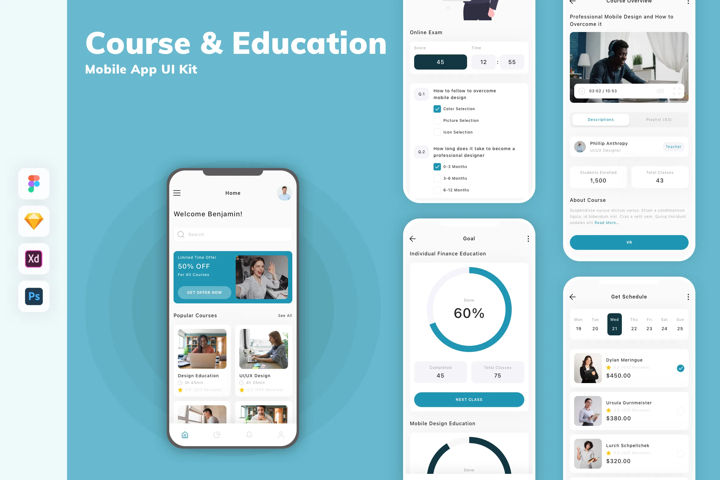 Course & Education Mobile App UI Kit for Figma, Sketch & XD | UIworkshop