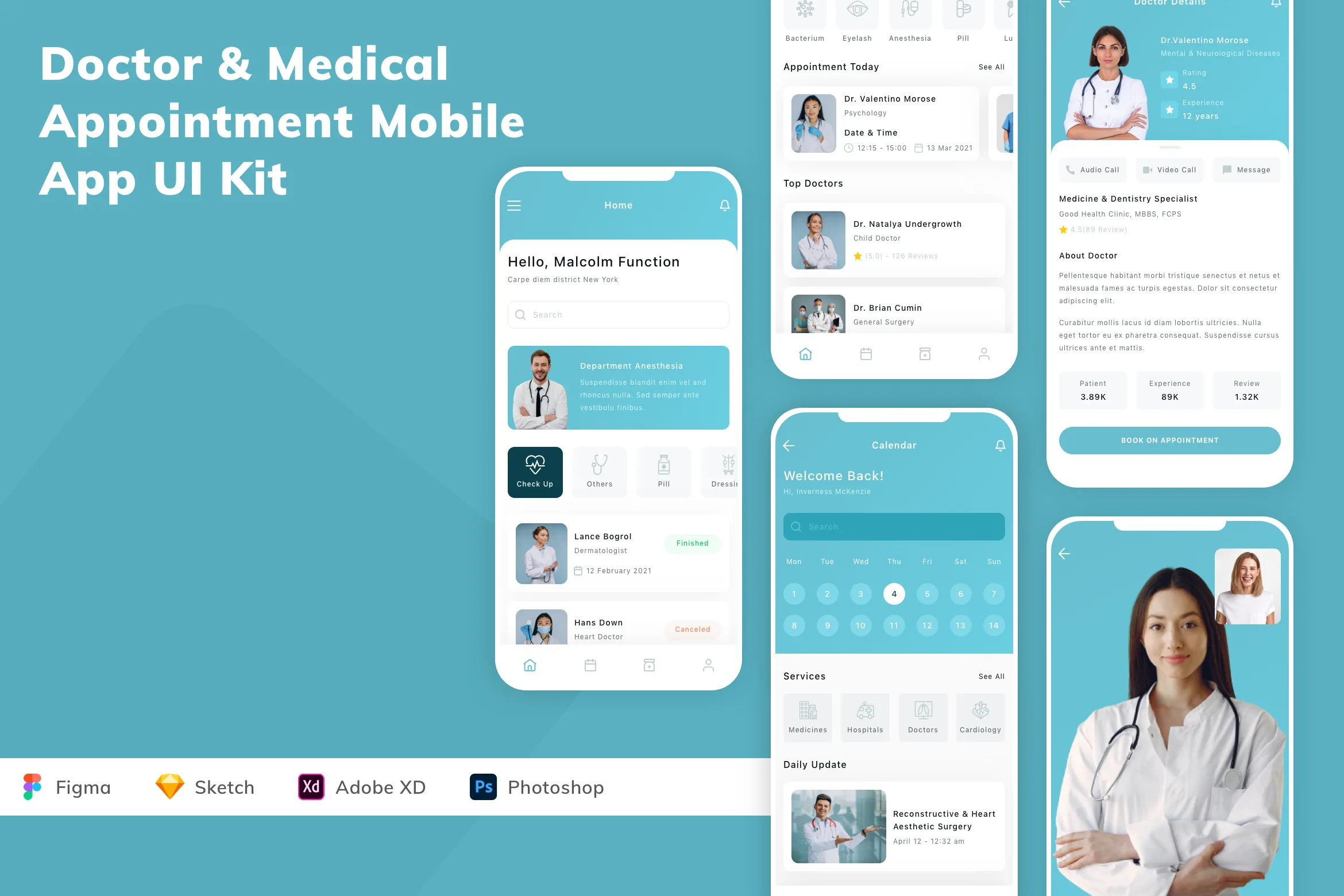 Doctor & Medical Appointment Mobile App UI Kit for Figma, Sketch & XD ...