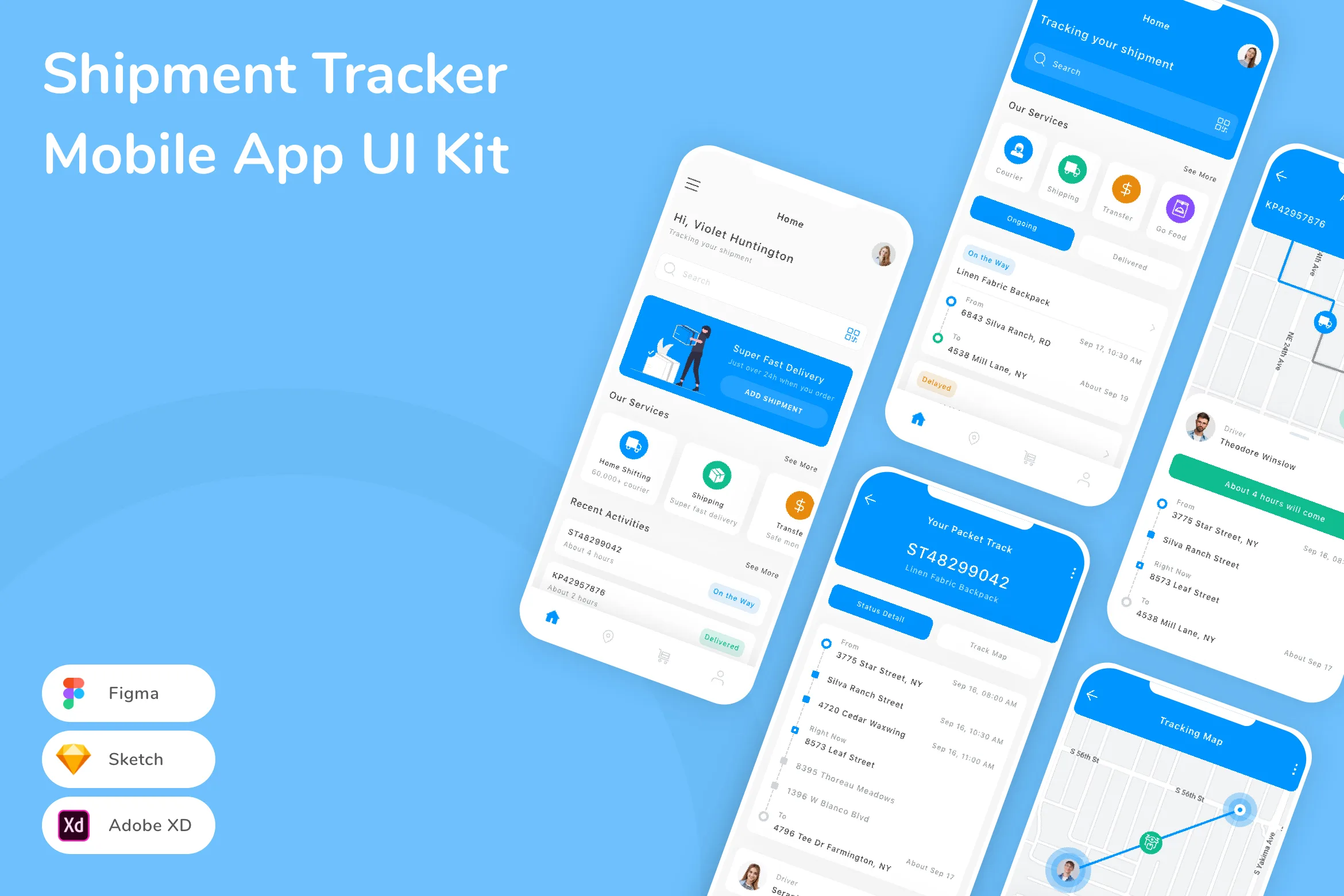 Shipment Tracker Mobile App UI Kit for Figma, Sketch & XD | UIworkshop