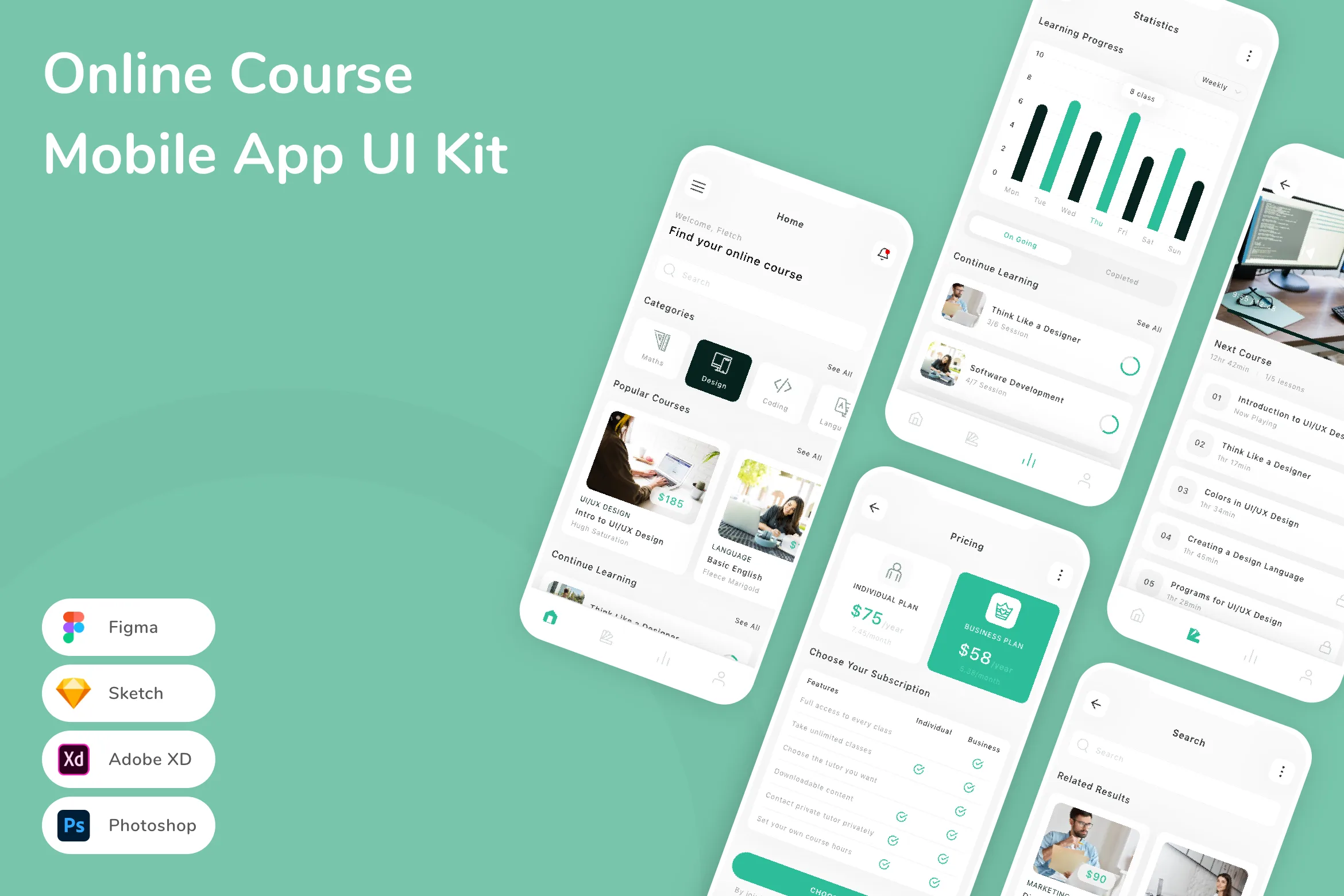 Online Course Mobile App UI Kit for Figma, Sketch & XD | UIworkshop