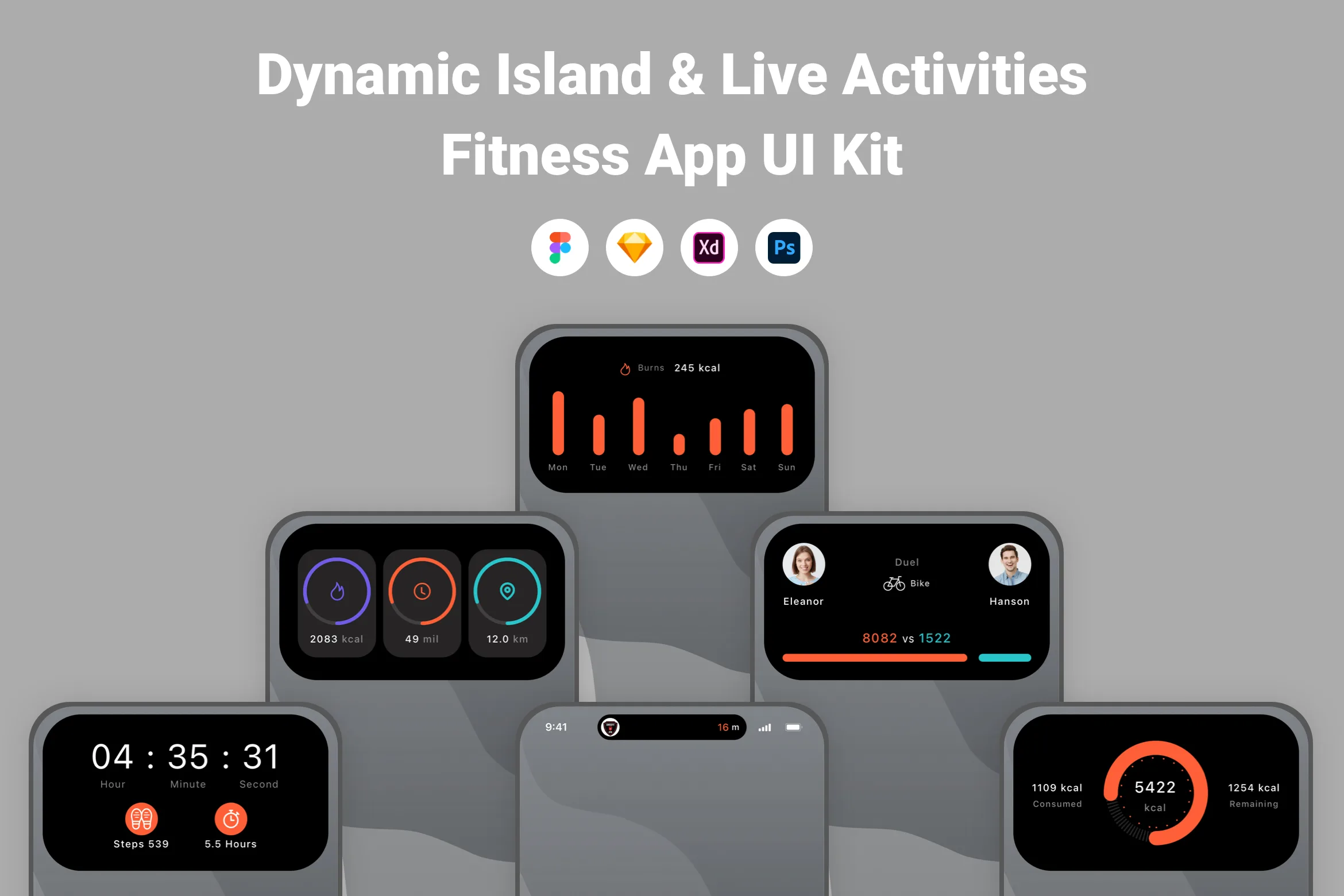 Dynamic Island & Live Activities Fitness App UI Kit for Figma, Sketch ...