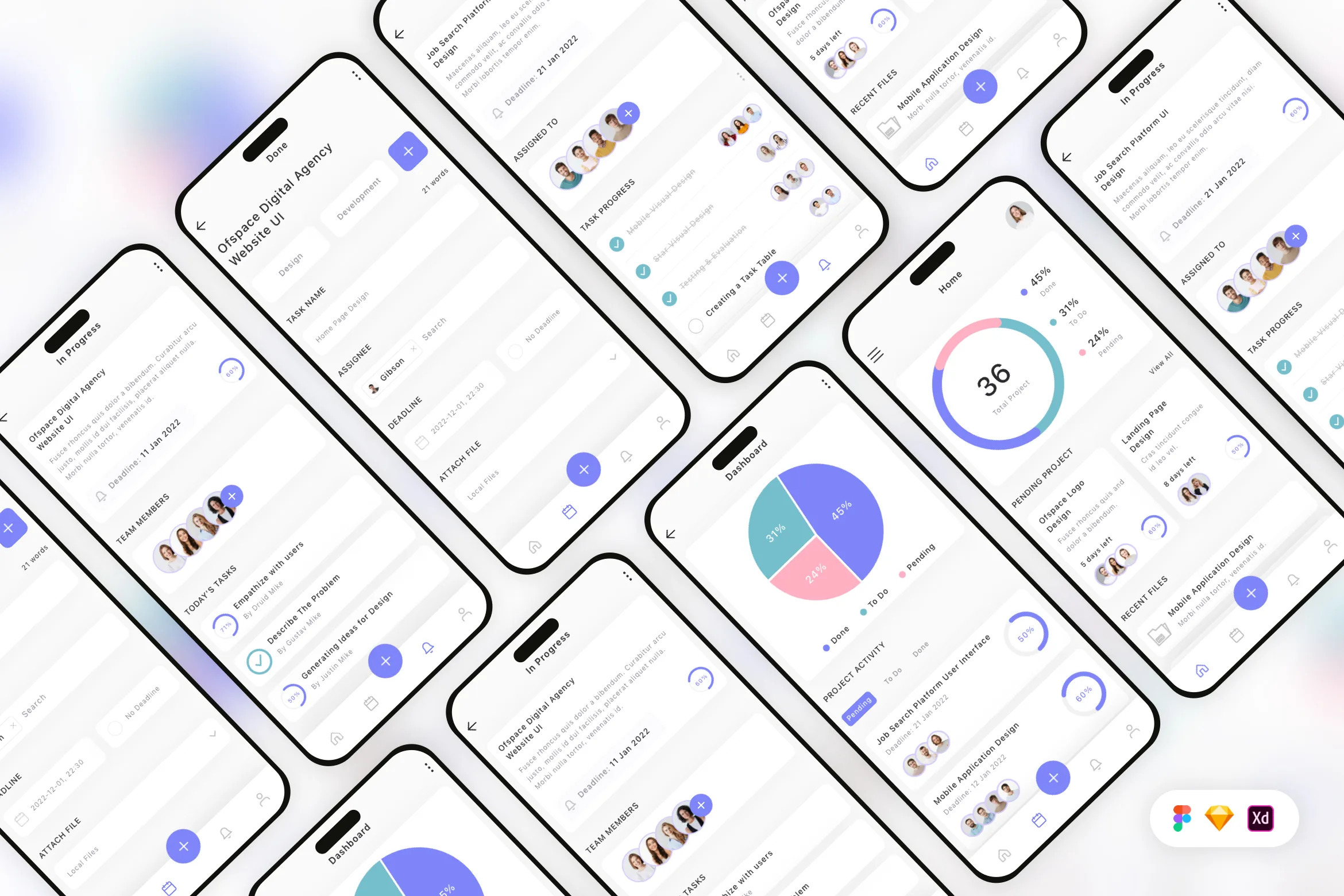 Project Management Mobile App UI Kit for Figma, Sketch & XD | UIworkshop