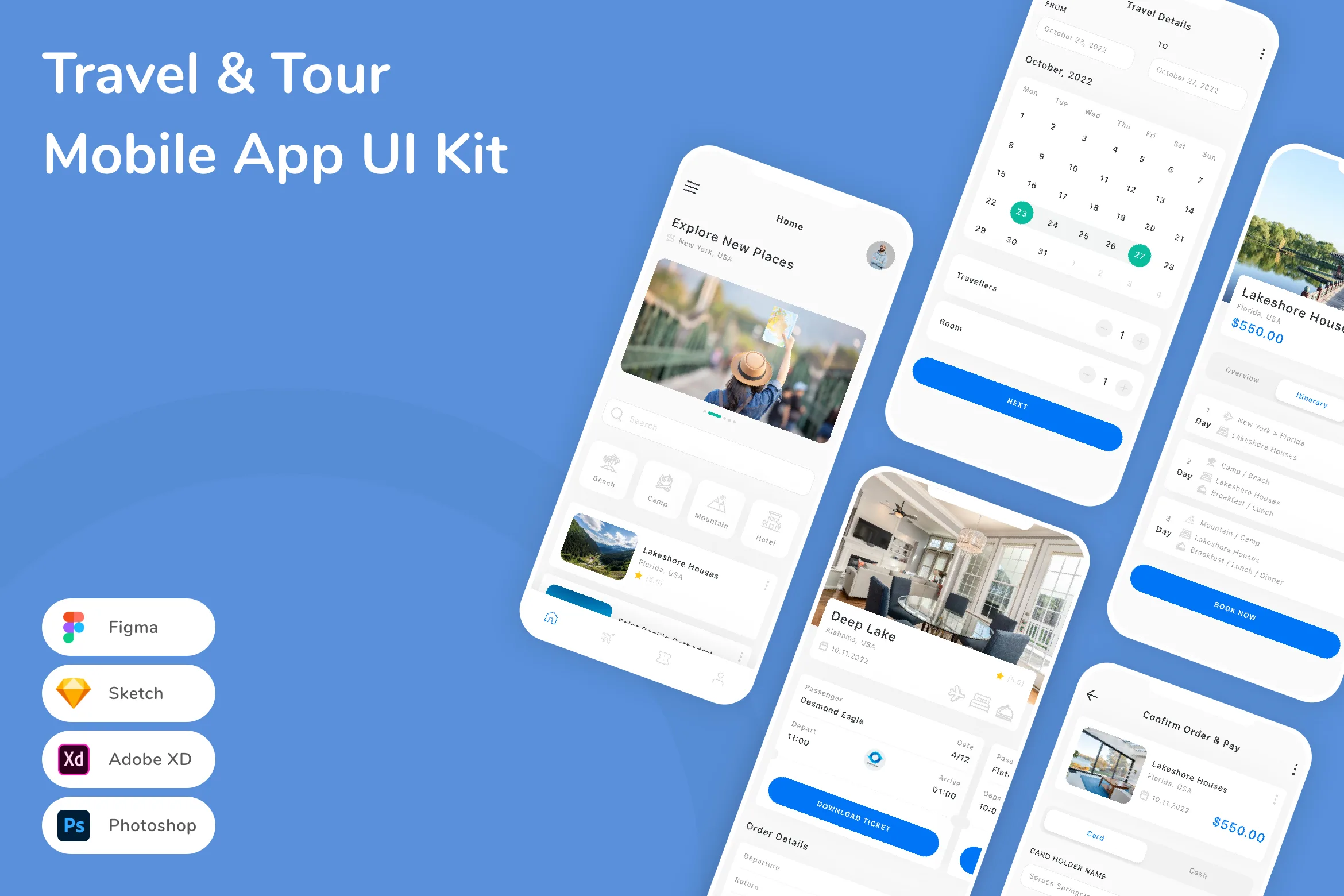 Travel & Tour Mobile App UI Kit for Figma, Sketch & XD | UIworkshop