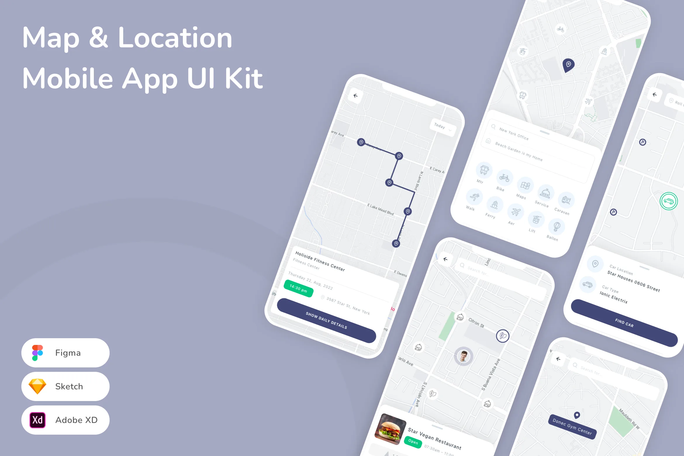 Map & Location Mobile App UI Kit for Figma, Sketch & XD | UIworkshop