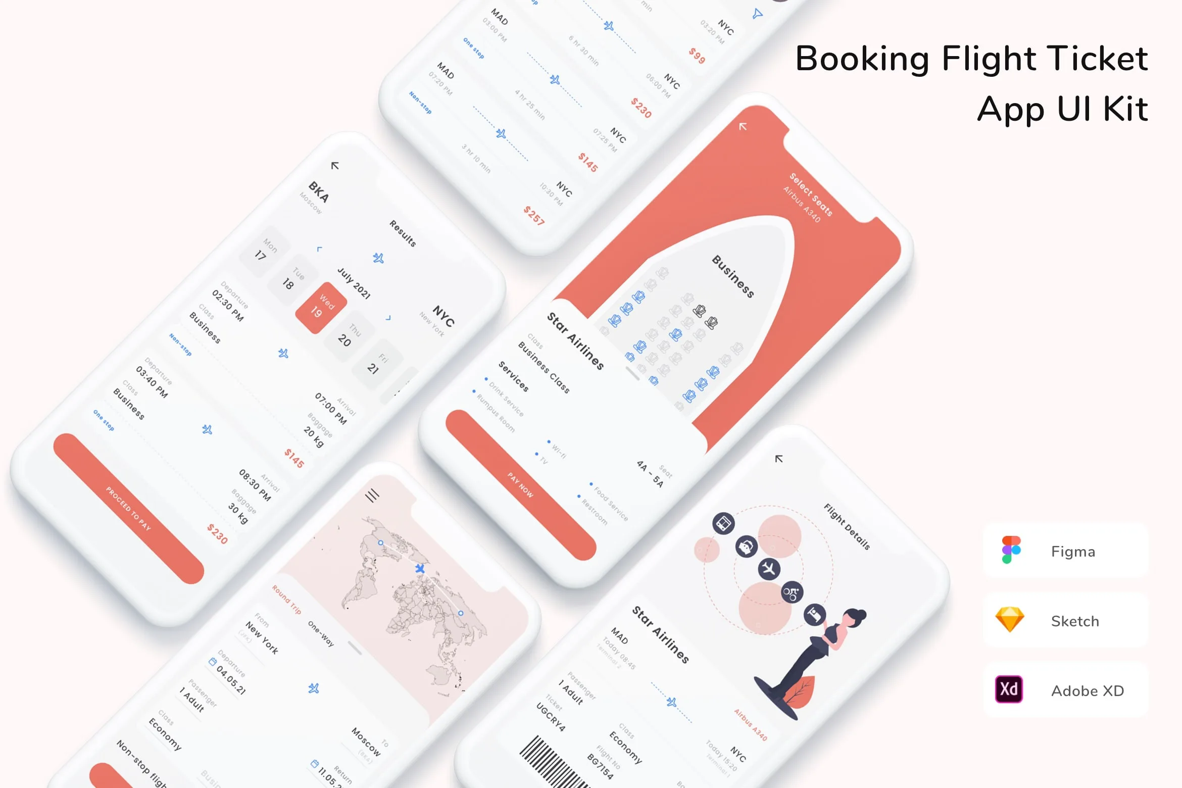 Booking Flight Ticket App UI Kit for Figma, Sketch & XD | UIworkshop