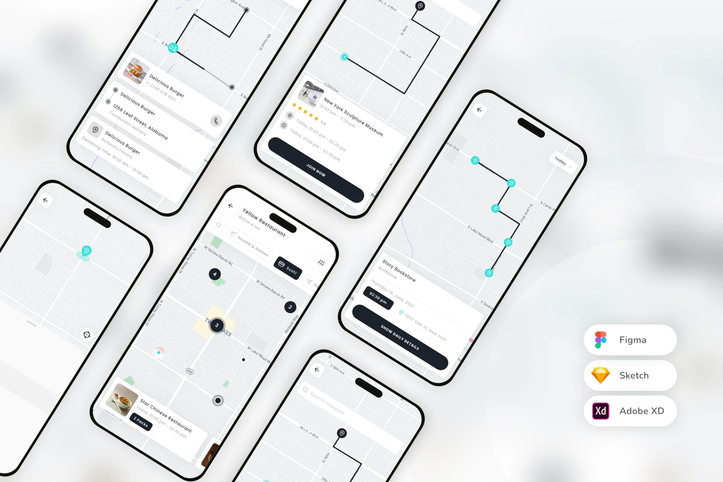 Maps & Road Mobile App UI Kit for Figma, Sketch & XD | UIworkshop