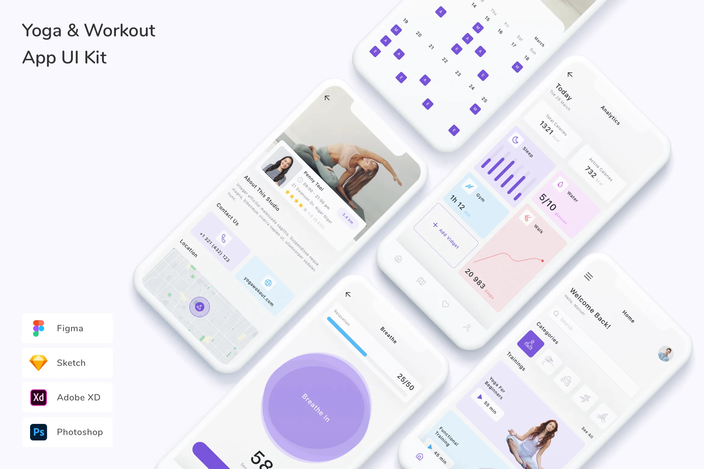 Yoga & Workout App UI Kit for Figma, Sketch & XD | UIworkshop