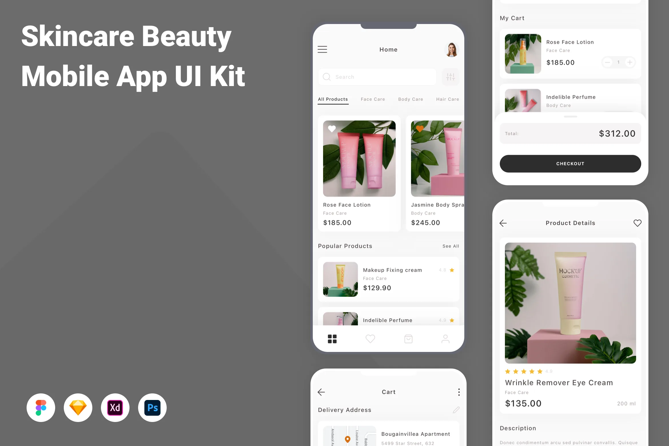 Skincare Beauty Mobile App UI Kit for Figma, Sketch & XD | UIworkshop