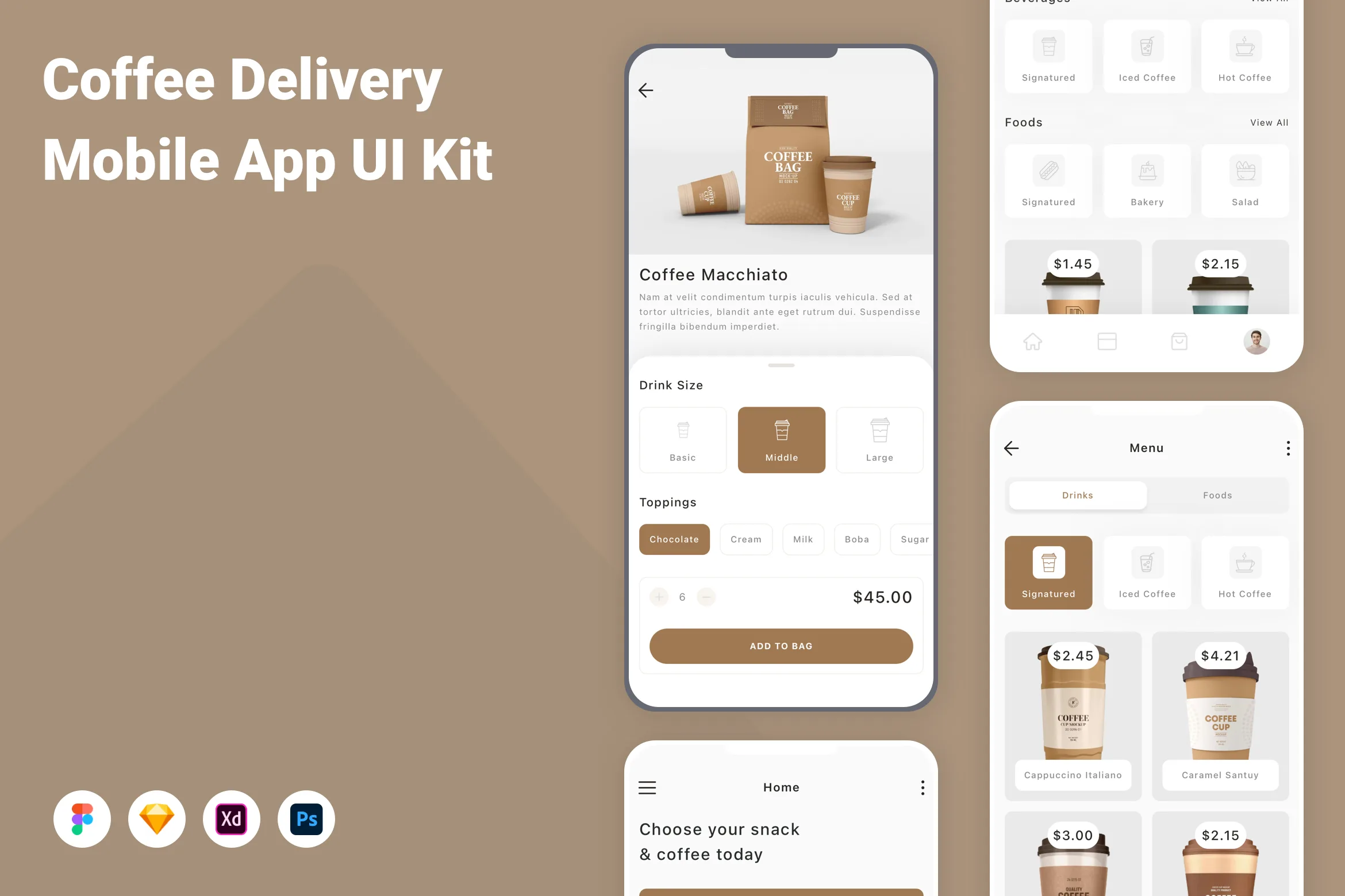 Coffee Delivery Mobile App UI Kit for Figma, Sketch & XD | UIworkshop