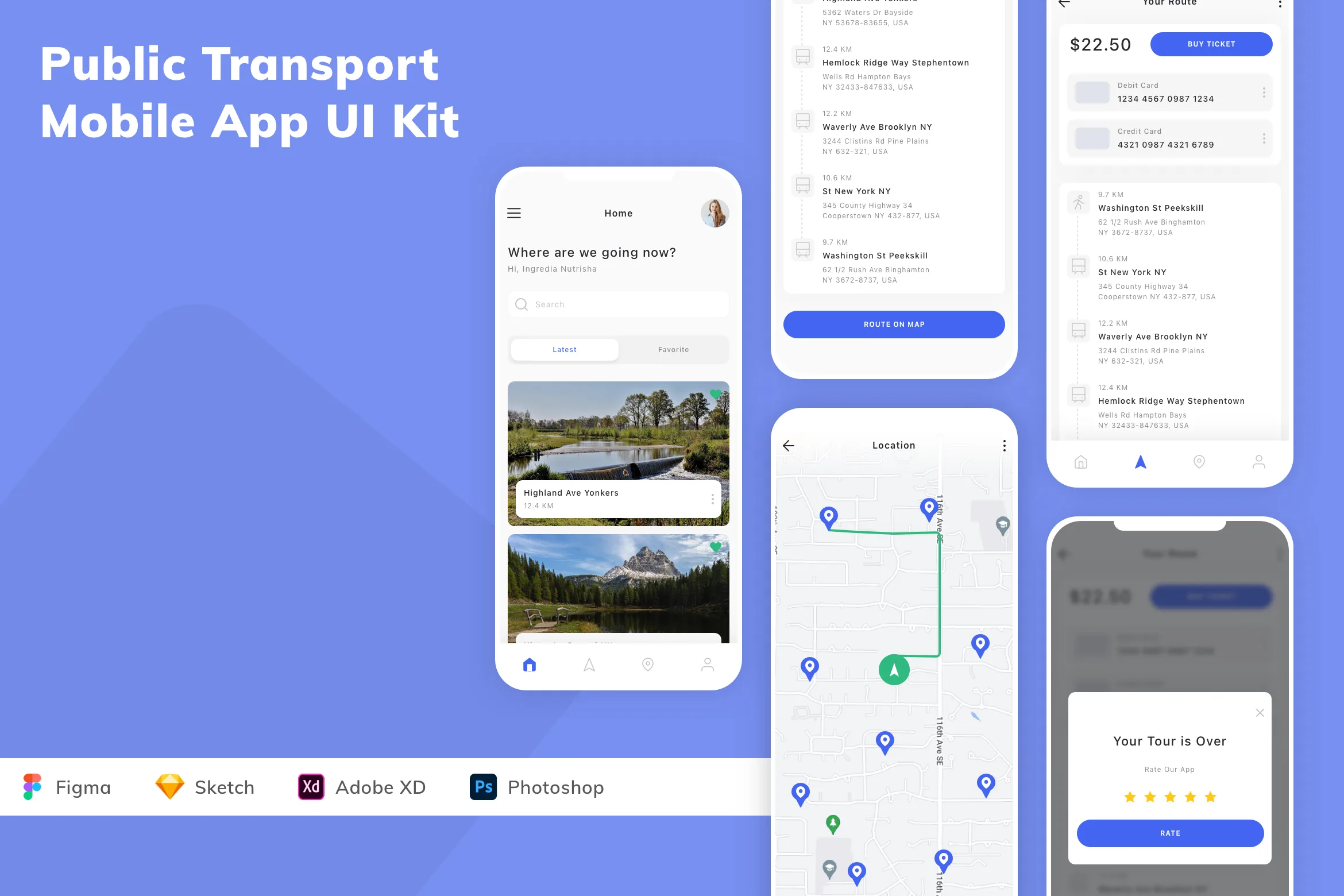 Public Transport Mobile App UI Kit for Figma, Sketch & XD | UIworkshop