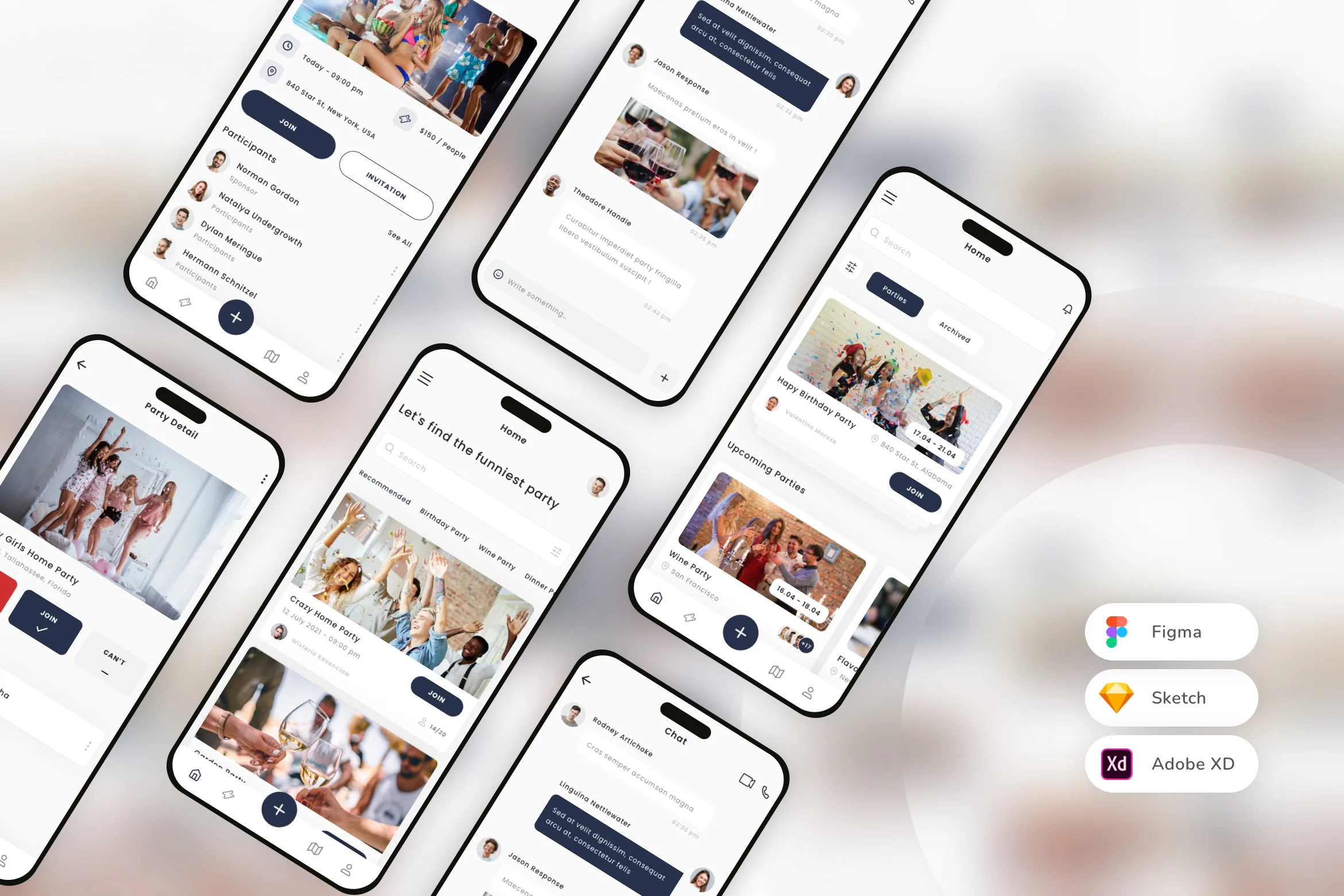 Party Finder Mobile App UI Kit for Figma, Sketch & XD | UIworkshop
