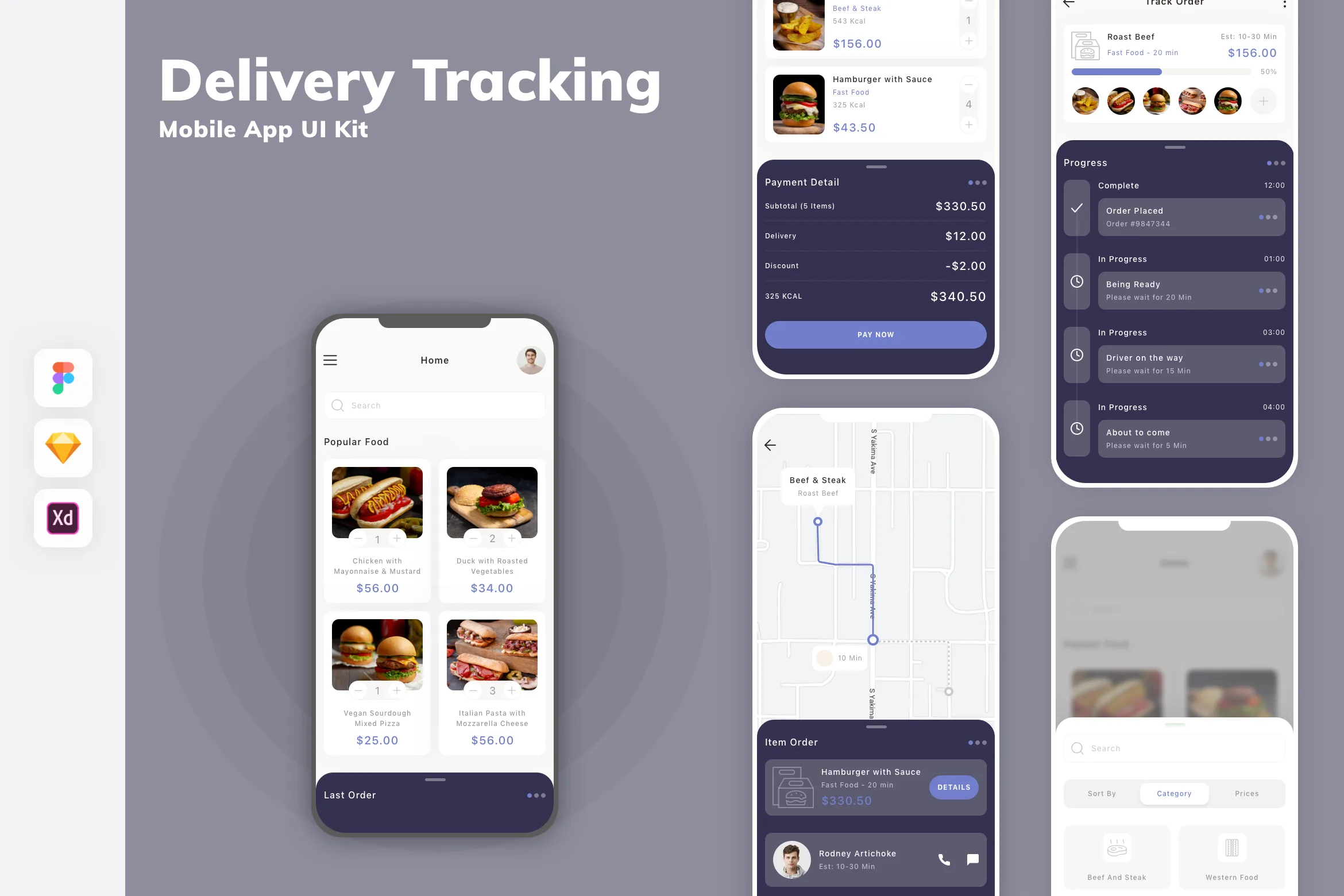 Delivery Tracking Mobile App UI Kit for Figma, Sketch & XD | UIworkshop