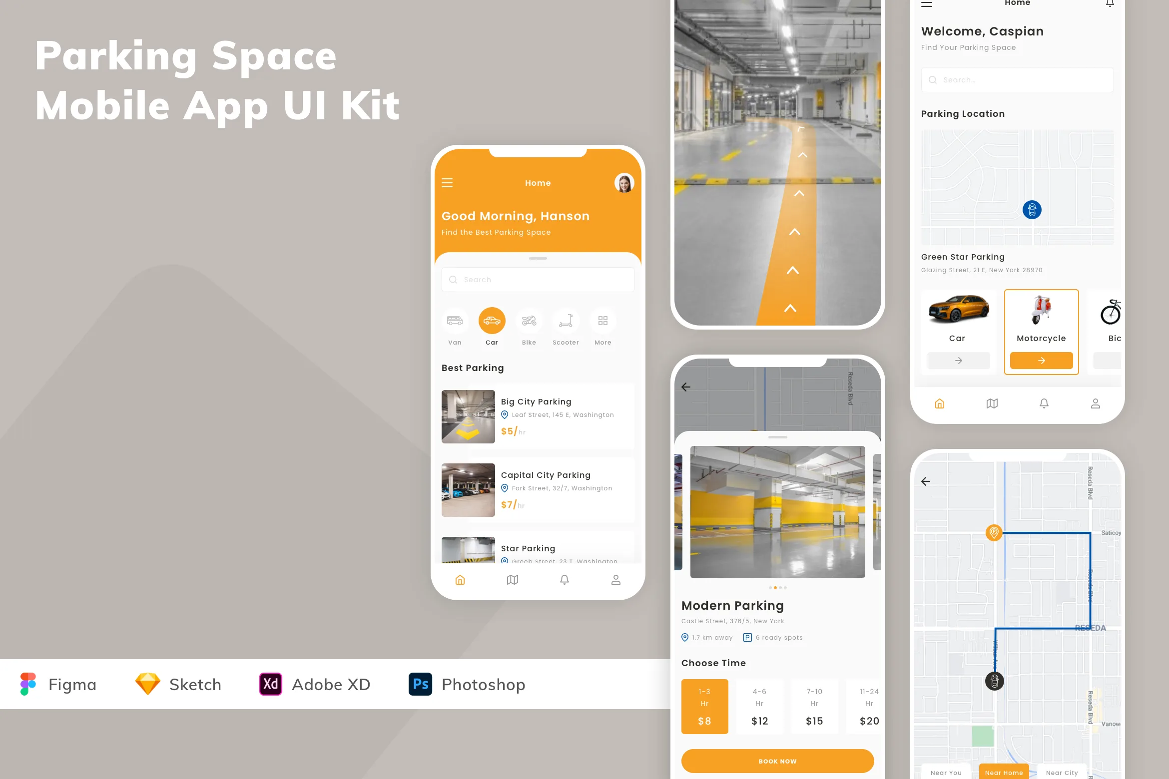Parking Space Mobile App UI Kit for Figma, Sketch & XD | UIworkshop
