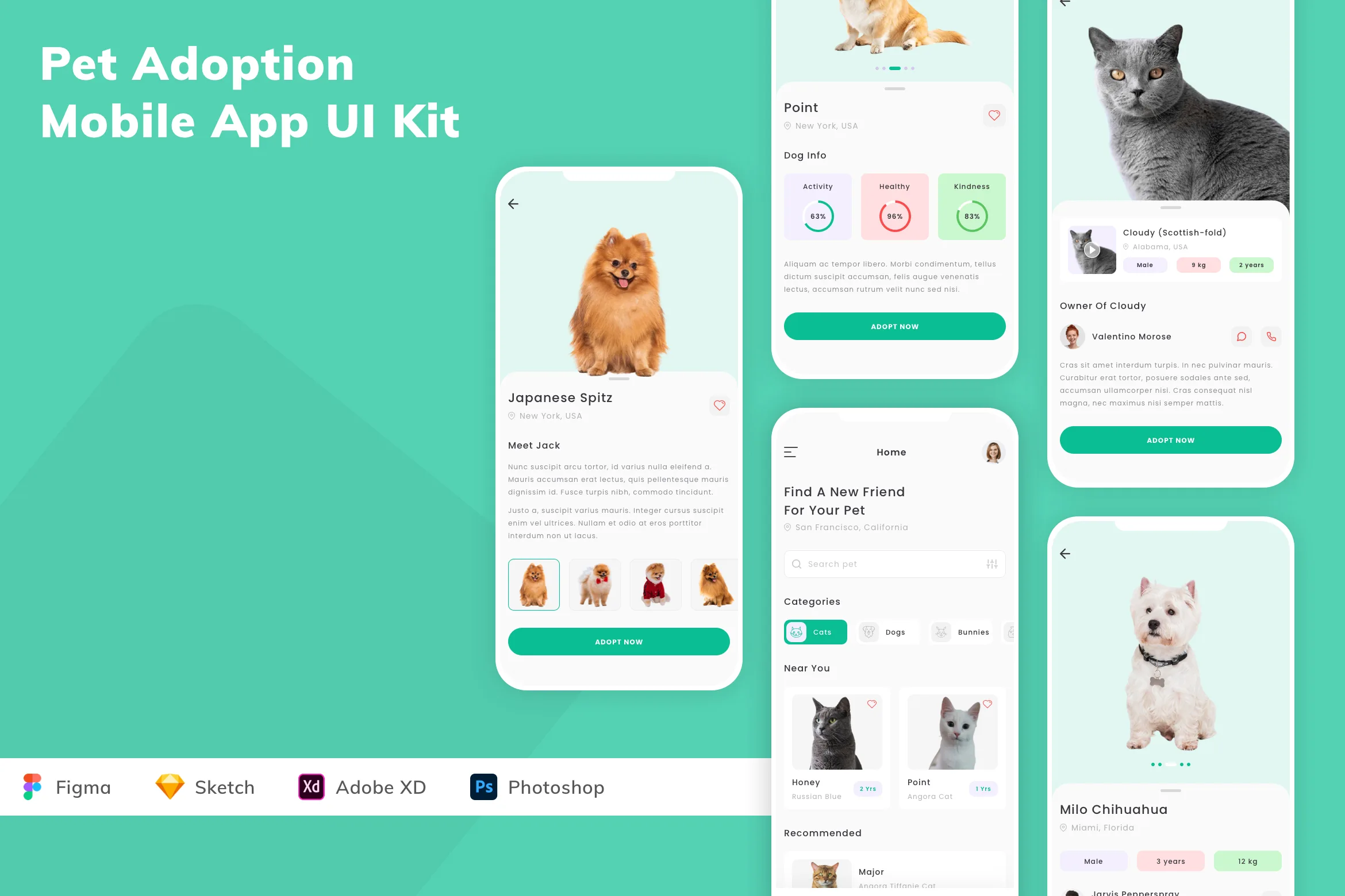 Pet Adoption Mobile App UI Kit for Figma, Sketch & XD | UIworkshop