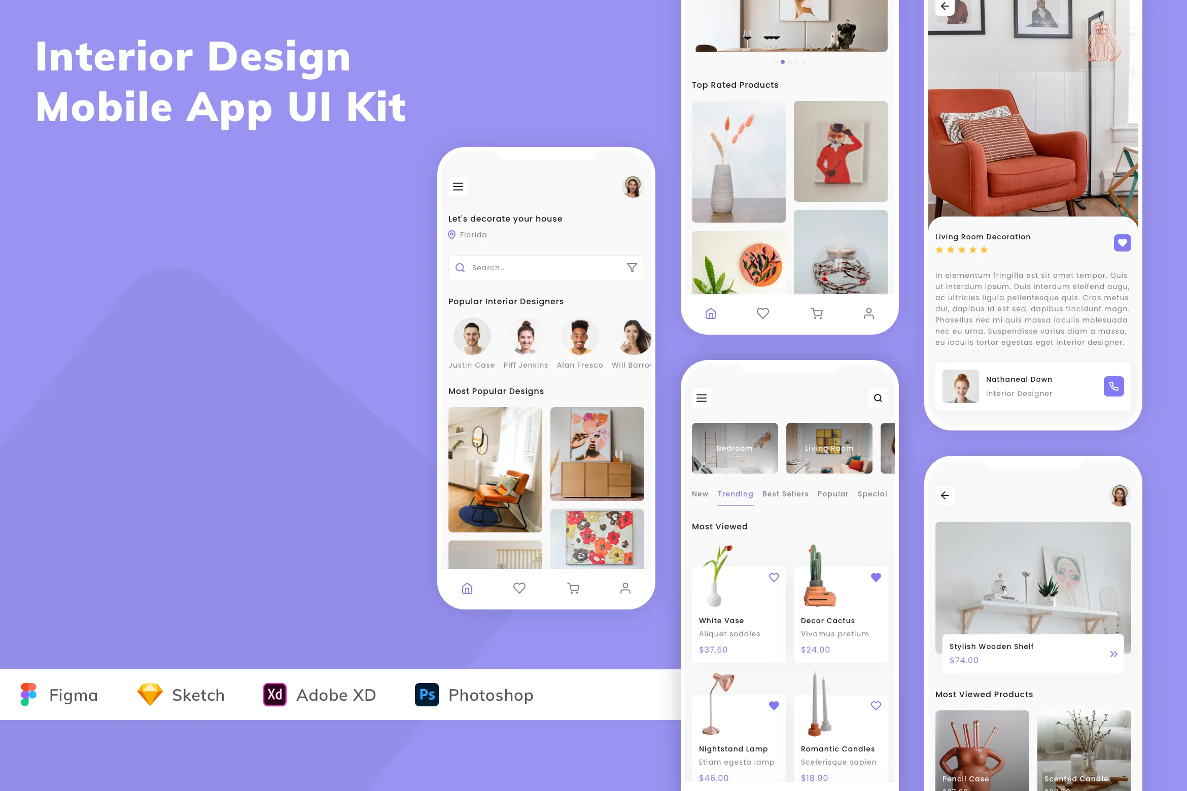 Interior Design Mobile App UI Kit for Figma, Sketch & XD | UIworkshop