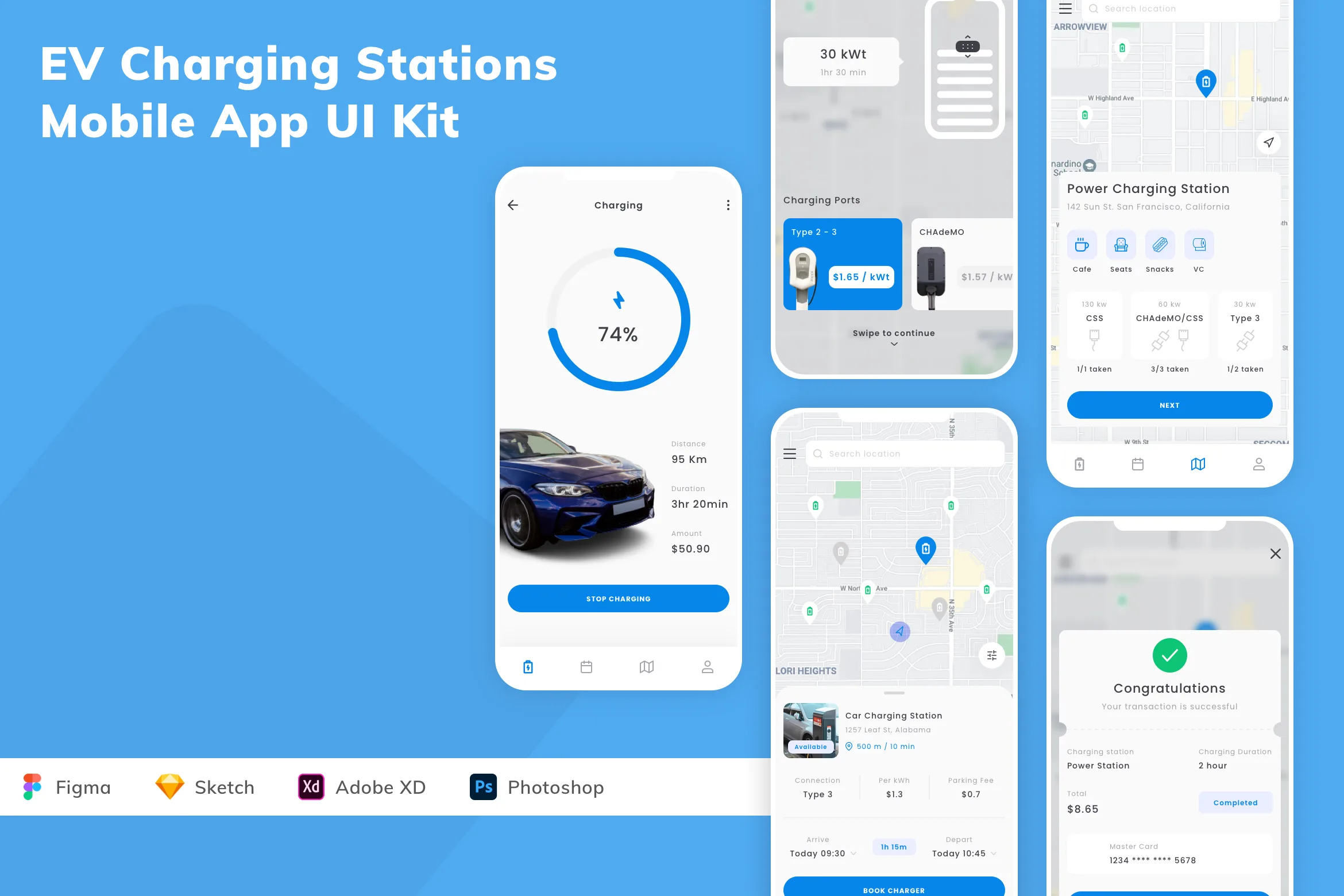 EV Charging Stations Mobile App UI Kit for Figma, Sketch & XD | UIworkshop
