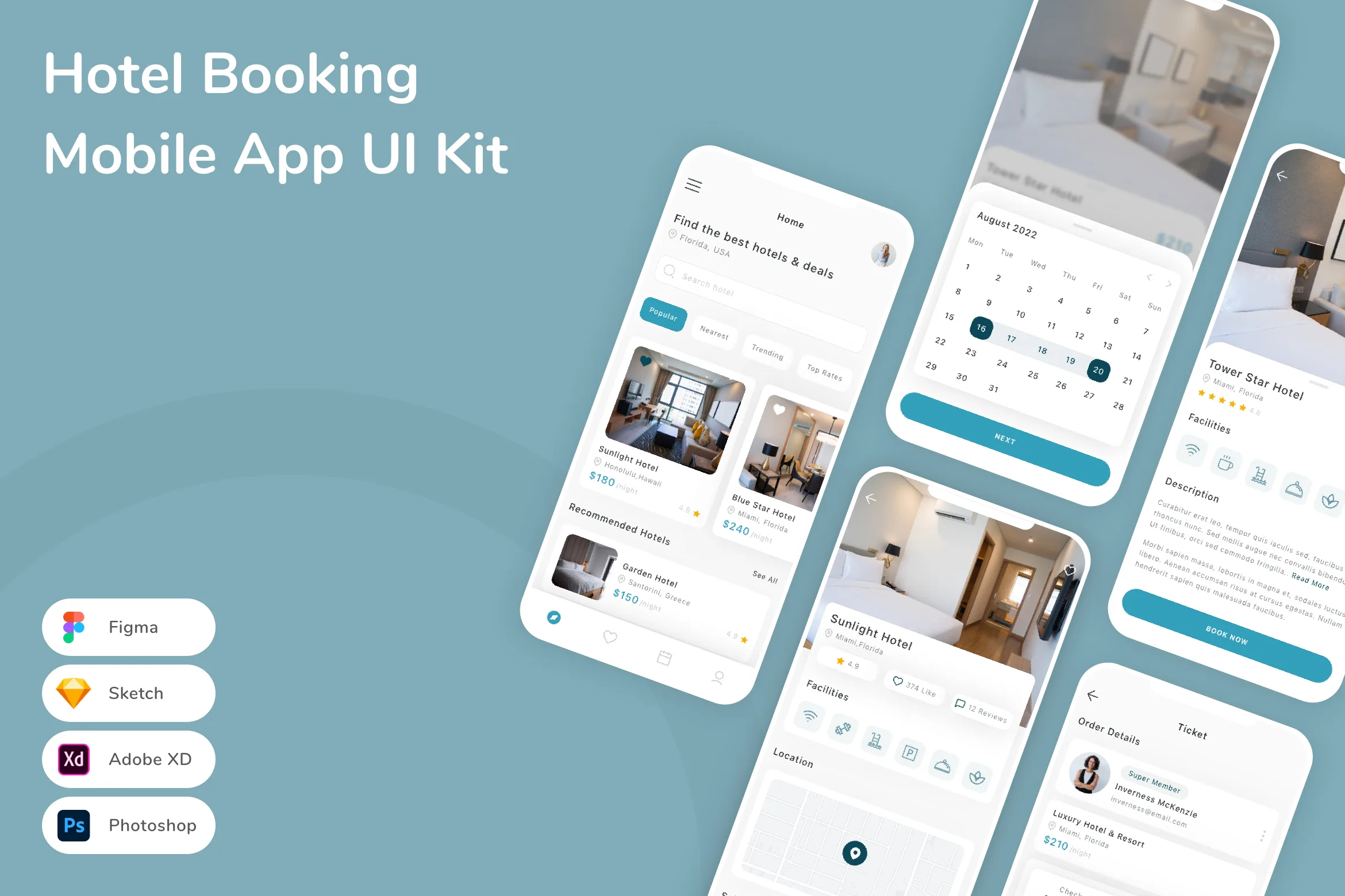 Hotel Booking Mobile App UI Kit for Figma, Sketch & XD | UIworkshop