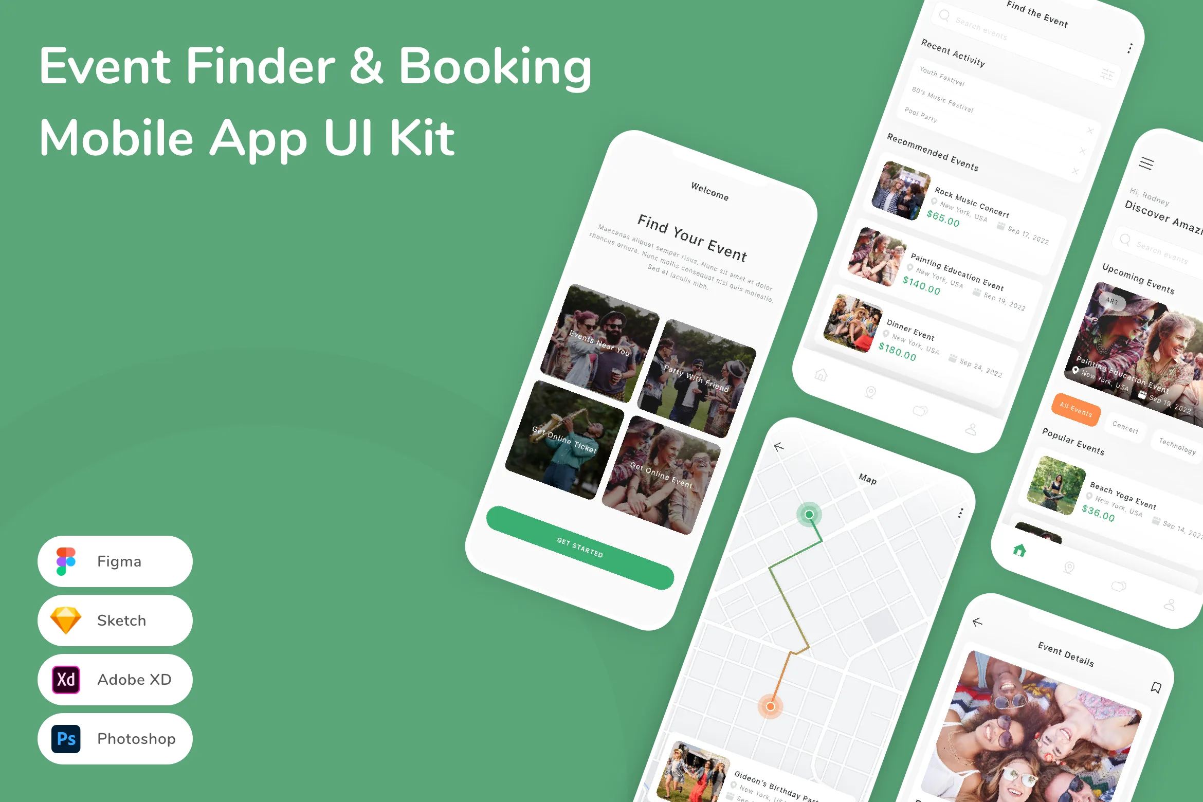 Event Finder & Booking Mobile App UI Kit for Figma, Sketch & XD ...