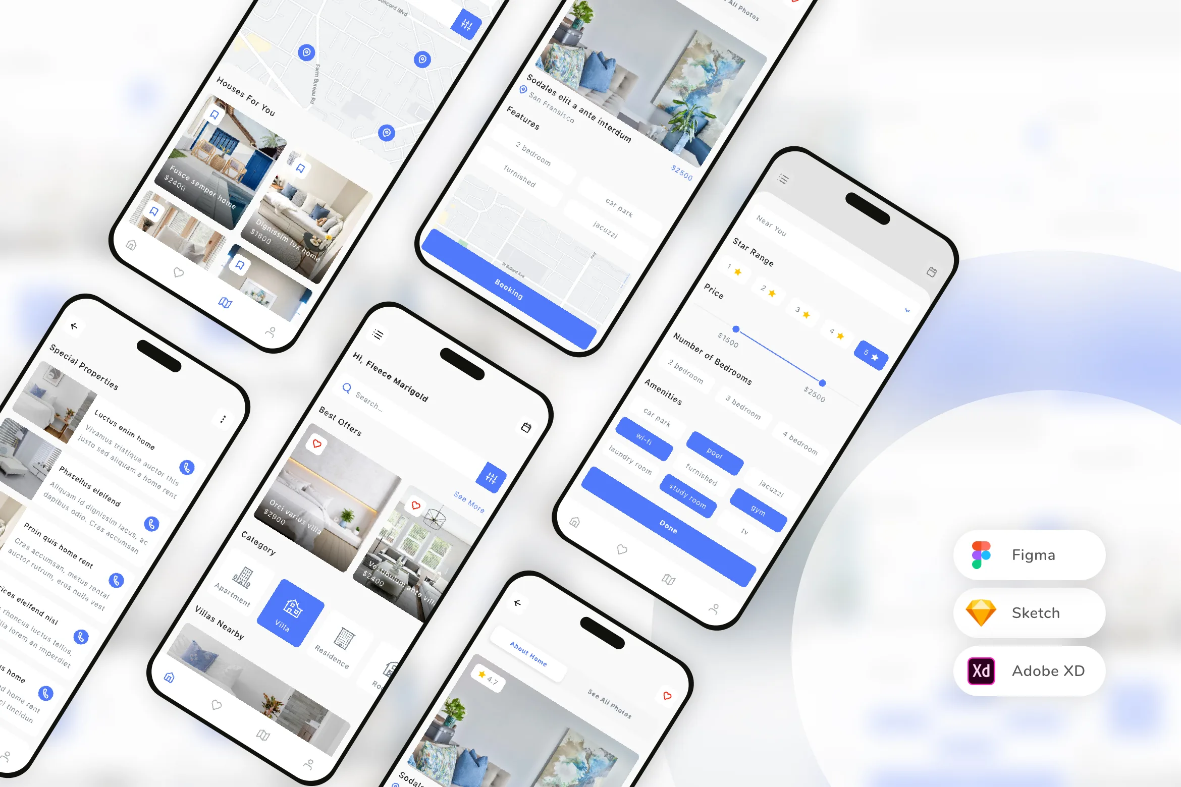 Property & Real Estate Rent Mobile App UI Kit for Figma, Sketch & XD ...