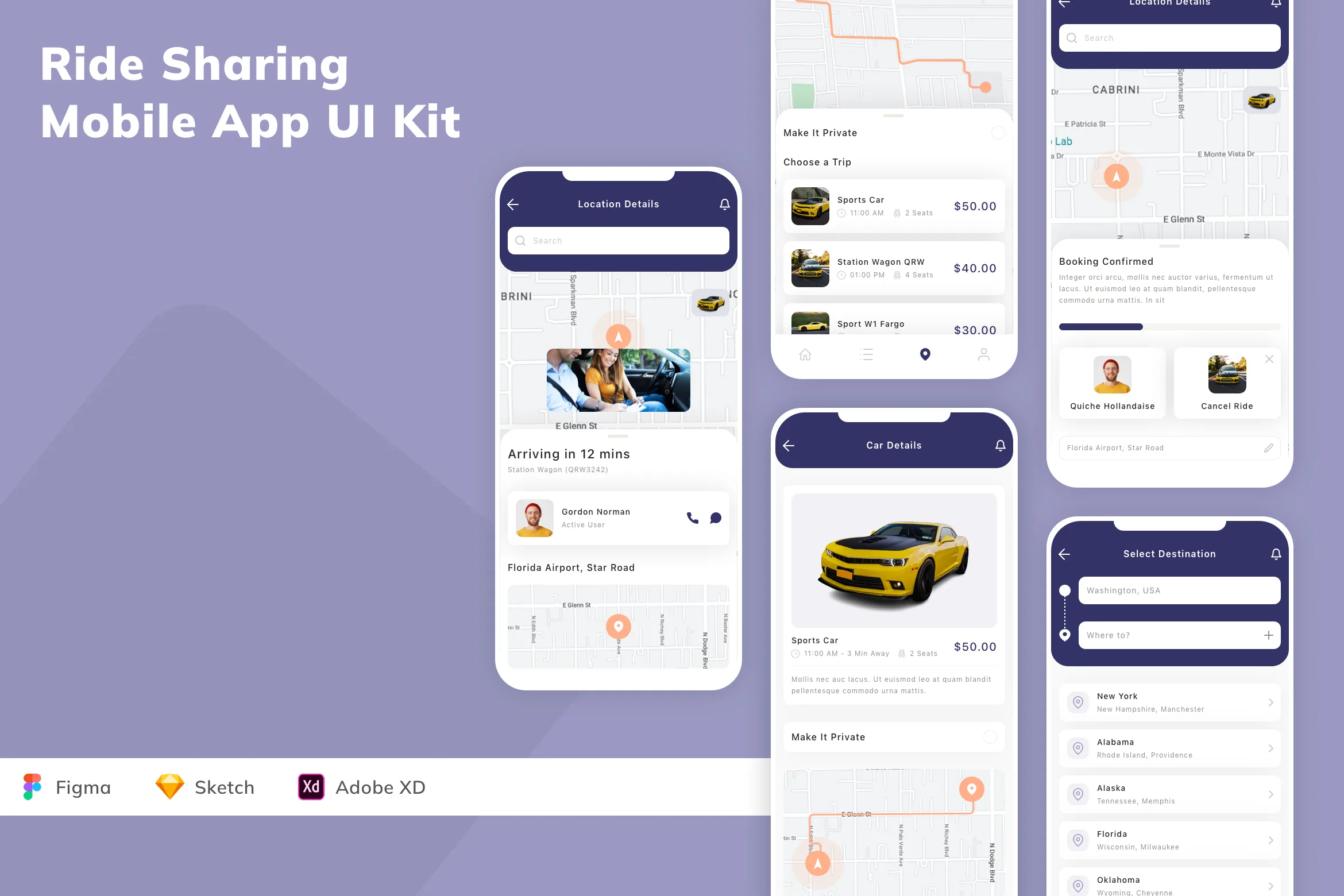 Ride Sharing Mobile App UI Kit for Figma, Sketch & XD | UIworkshop