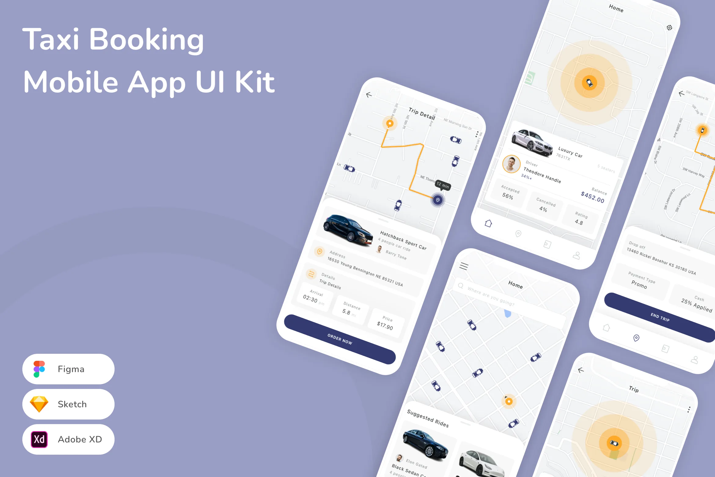 Taxi Booking Mobile App UI Kit for Figma, Sketch & XD | UIworkshop
