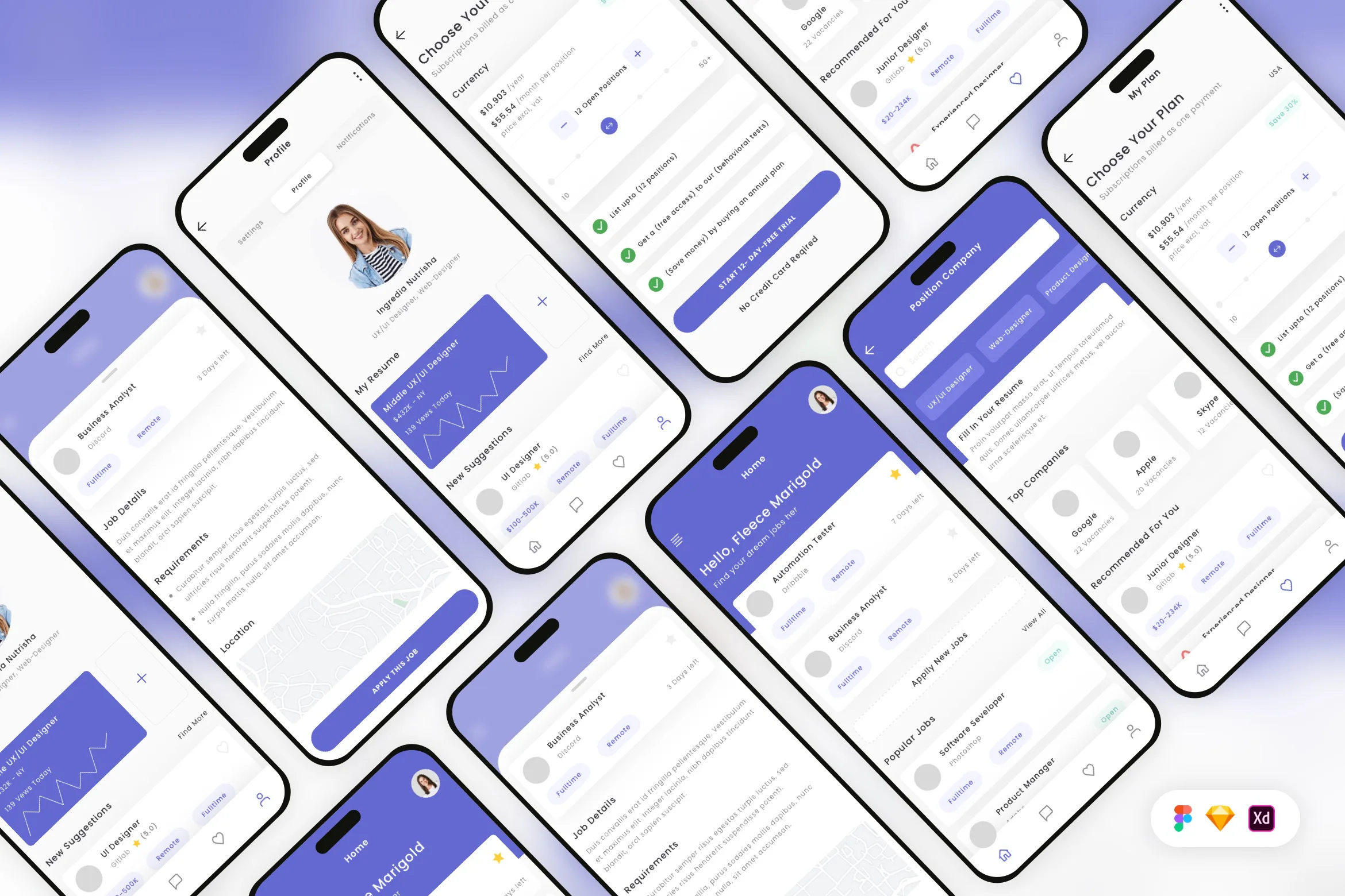 Hiring Platform Mobile App UI Kit for Figma, Sketch & XD | UIworkshop